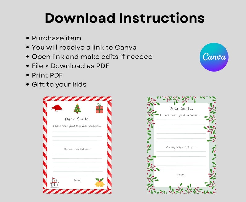 Letter to Santa, Christmas Letter, Christmas Printable, Kids Letter to ...