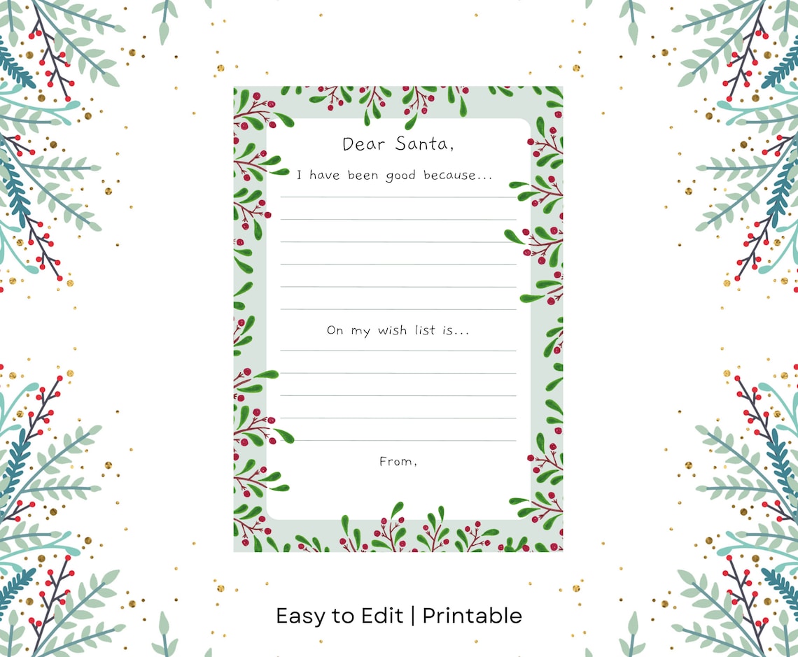 Letter to Santa, Christmas Letter, Christmas Printable, Kids Letter to ...