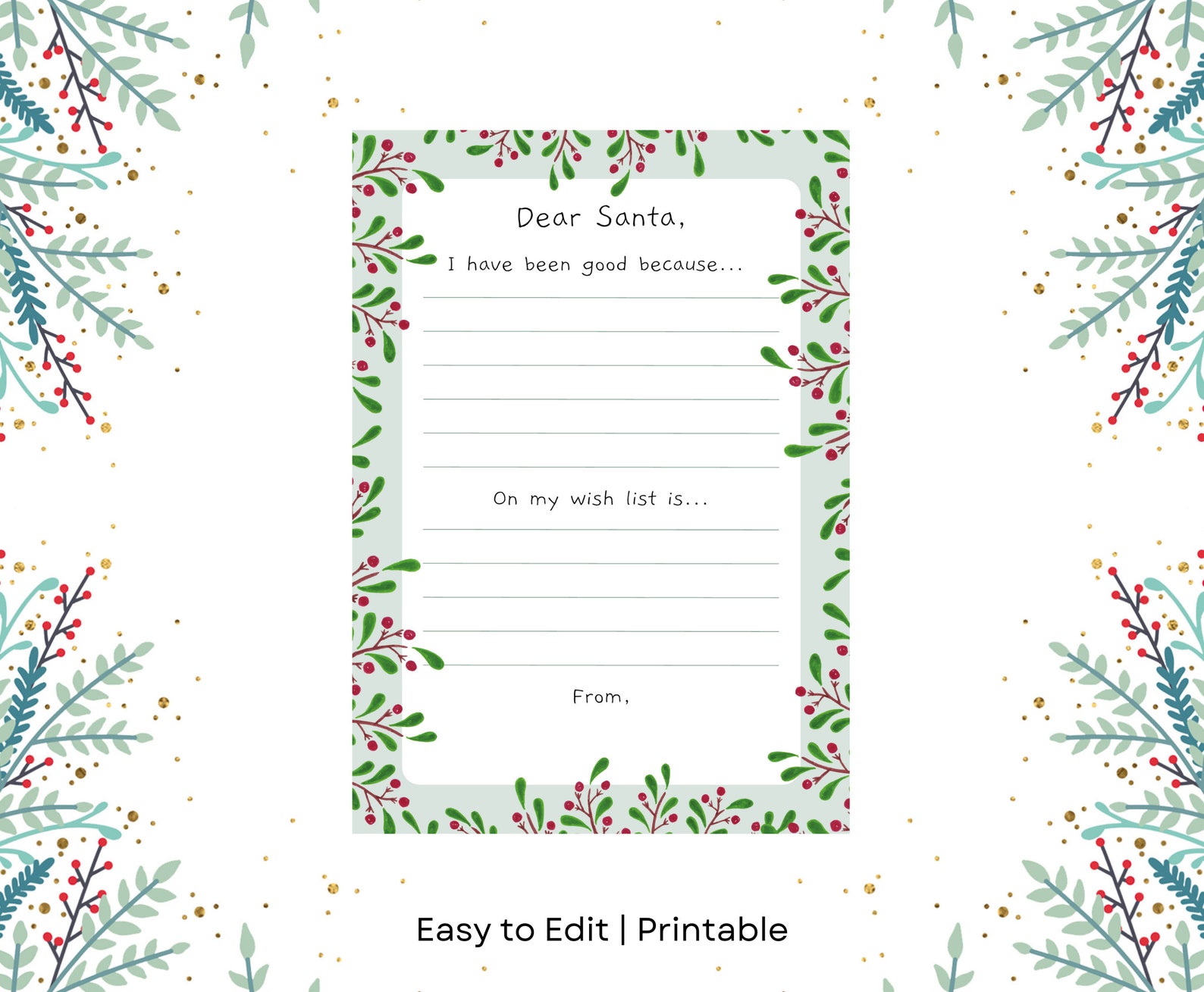 Letter to Santa, Christmas Letter, Christmas Printable, Kids Letter to ...