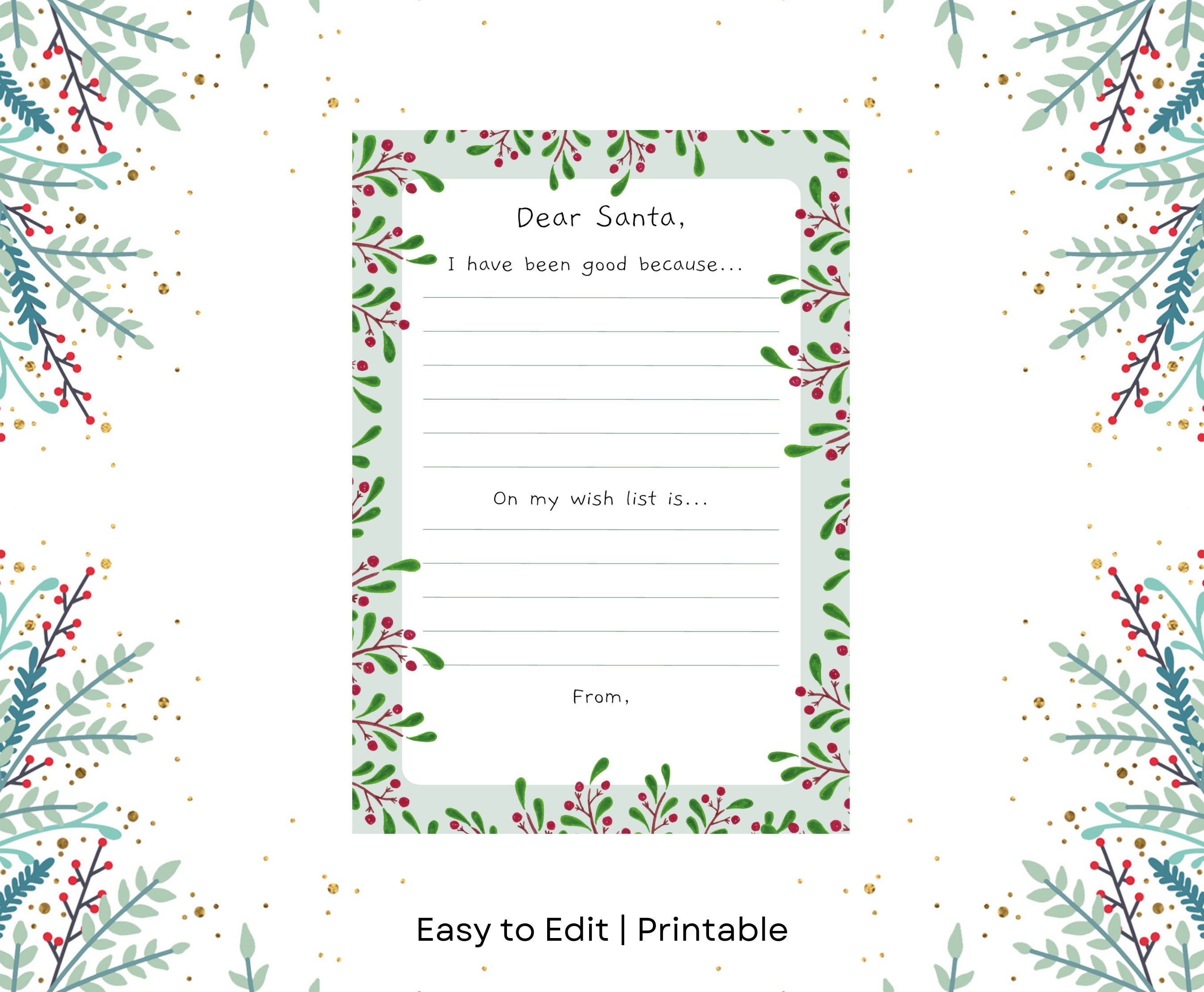 Letter to Santa, Christmas Letter, Christmas Printable, Kids Letter to ...