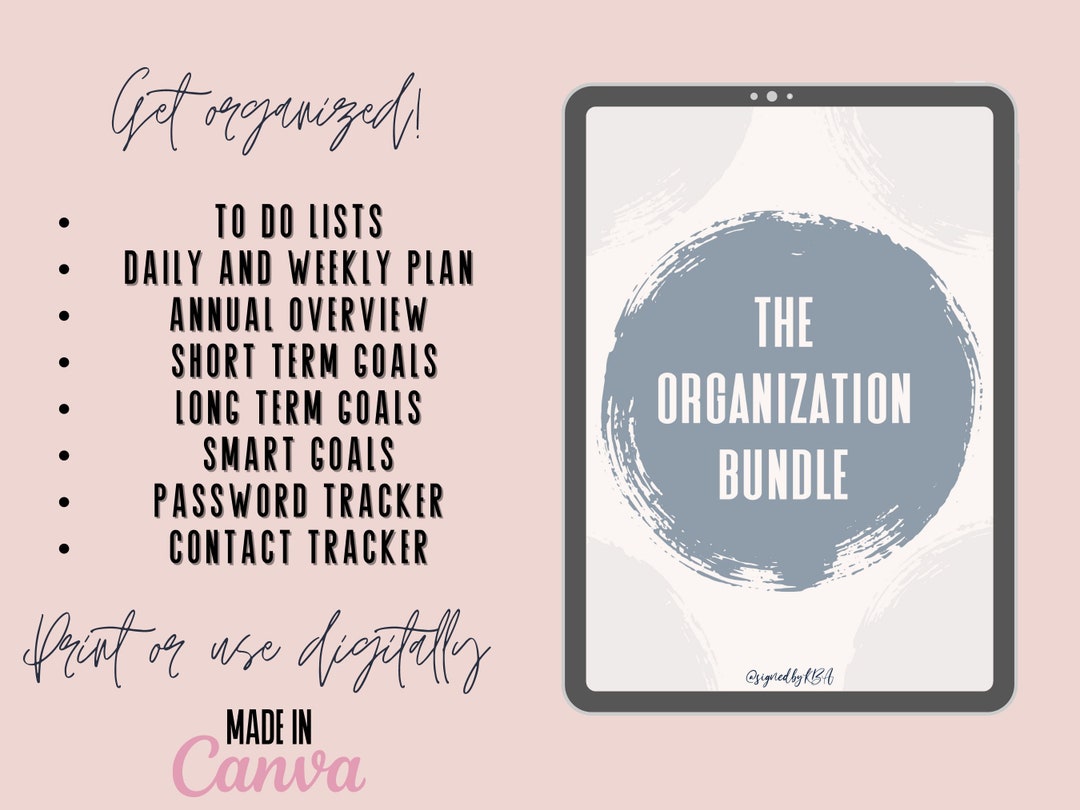Organizational Planner Bundle Printable and Editable, Goal Tracker, To ...