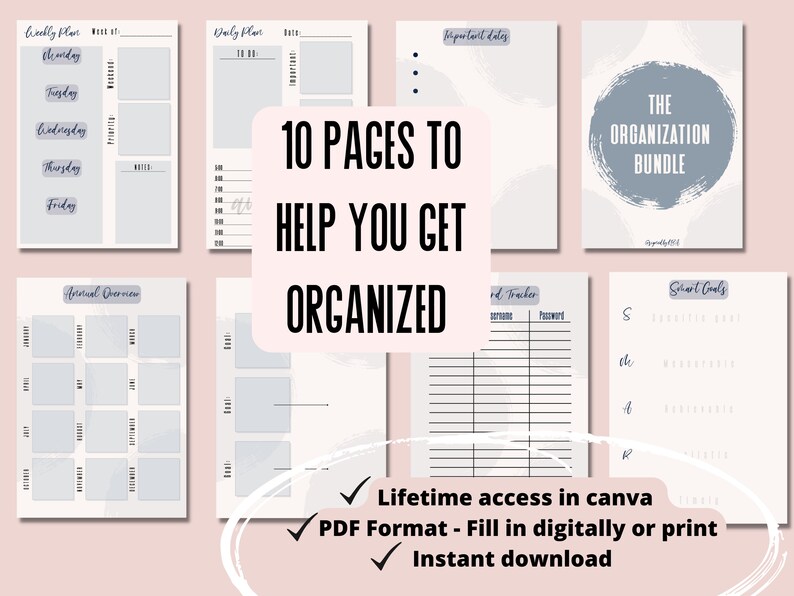 Organizational Planner Bundle Printable and Editable Goal - Etsy