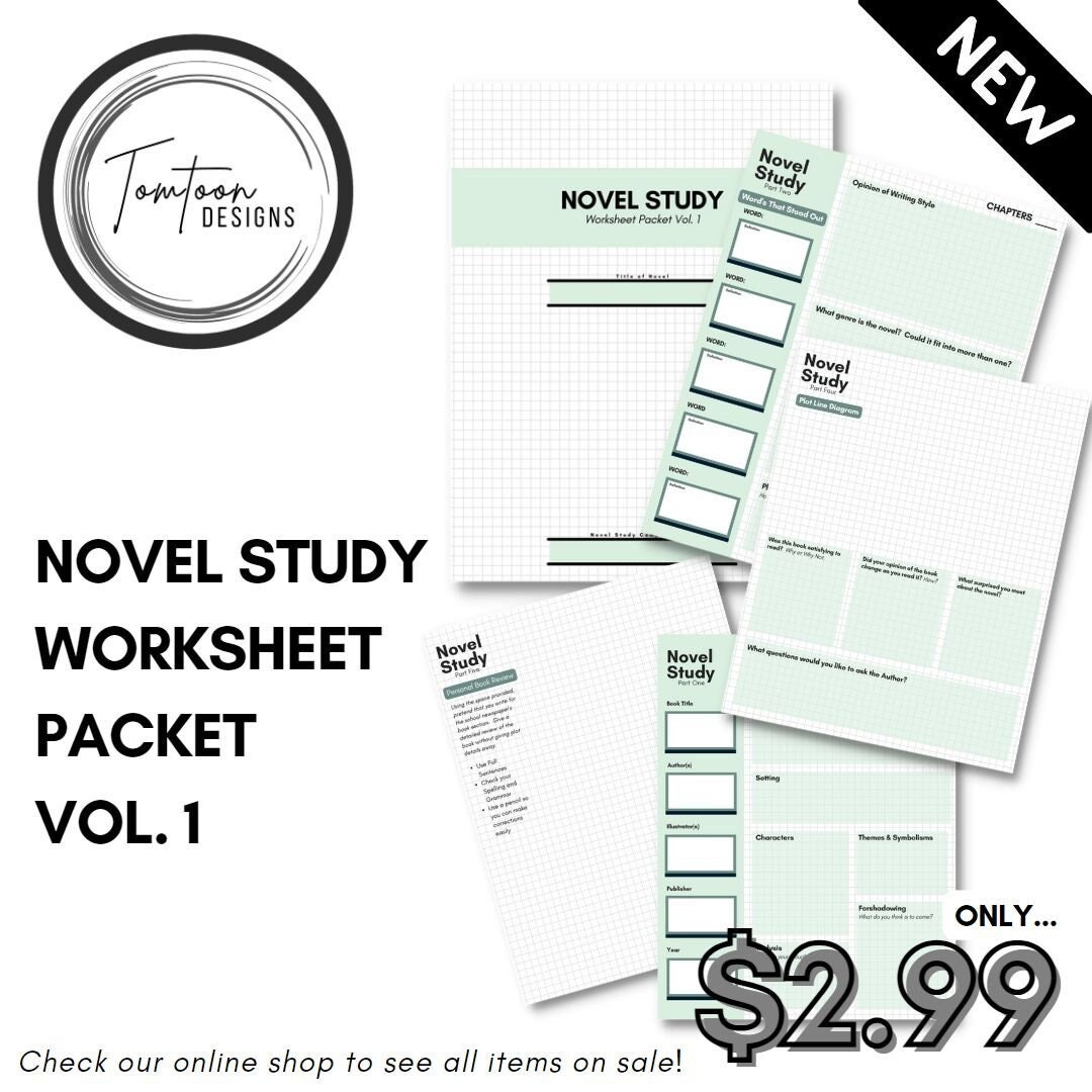 Novel Study Worksheet Packet Vol. 1 - Etsy