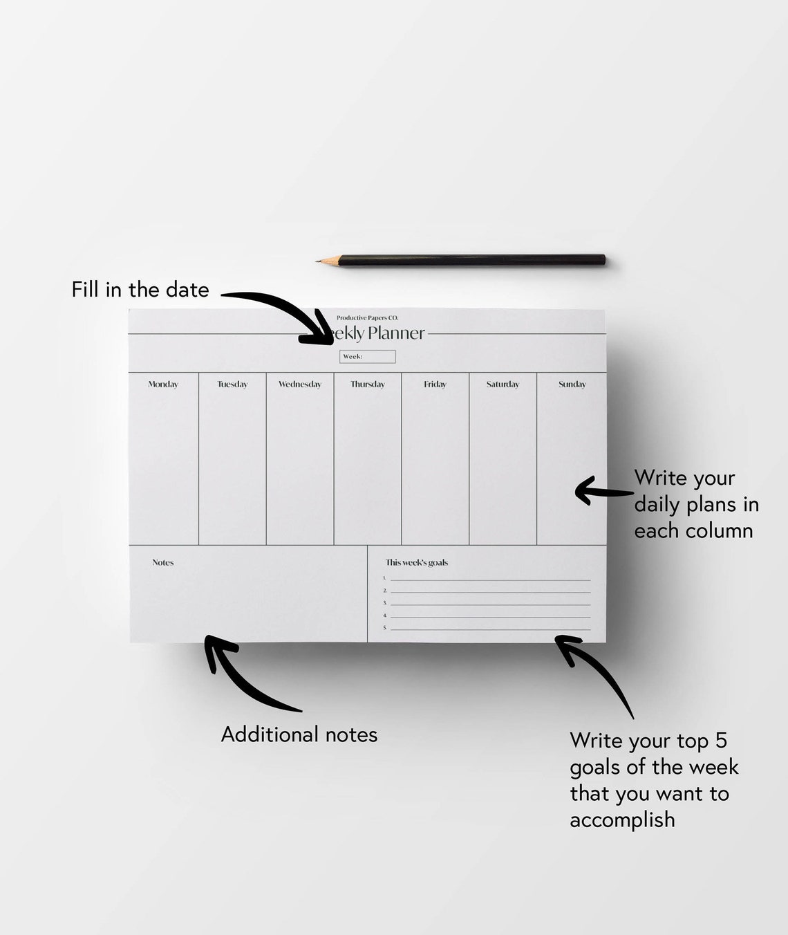 Weekly Planner Landscape Printable Minimalist Weekly - Etsy