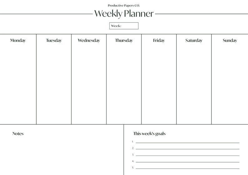 Weekly Planner Landscape Printable Minimalist Weekly Schedule Weekly ...