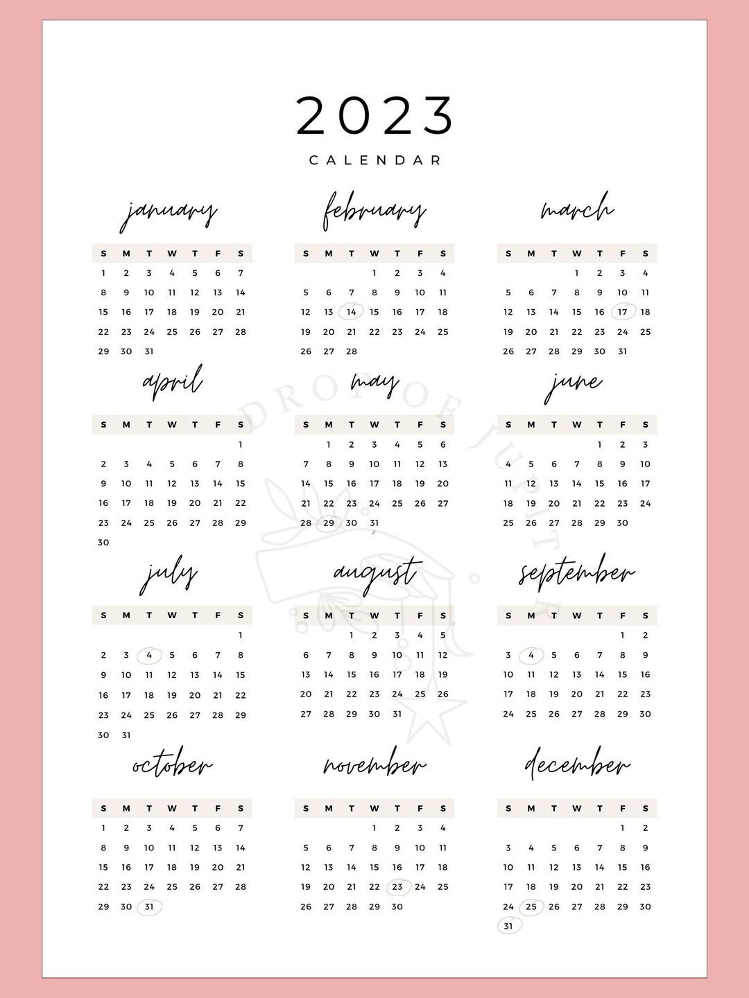 2023 Blush Calendar - Etsy