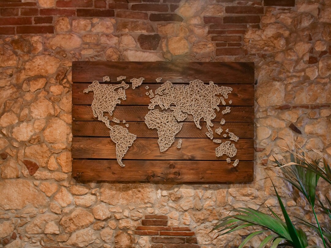 Rustic Wooden World Map String Art Style - Etsy Canada