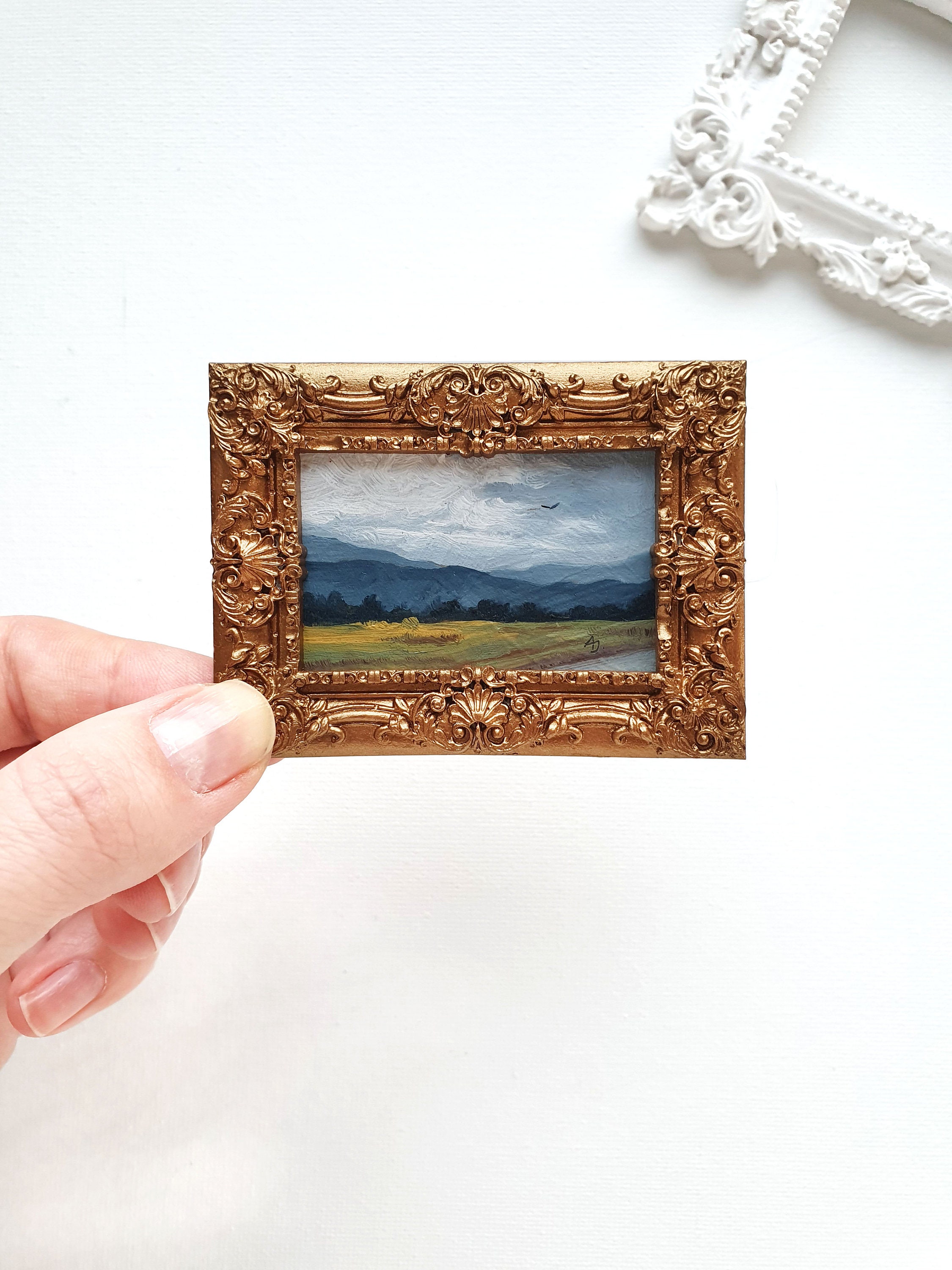 Miniature Oil Painting in Vintage Frame, Original Hand Painted Tiny ...
