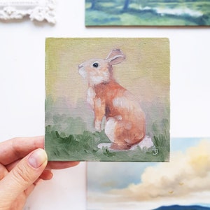 Bunny Oil Painting, Tiny Rabbit Painting, Original Miniature Painting ...