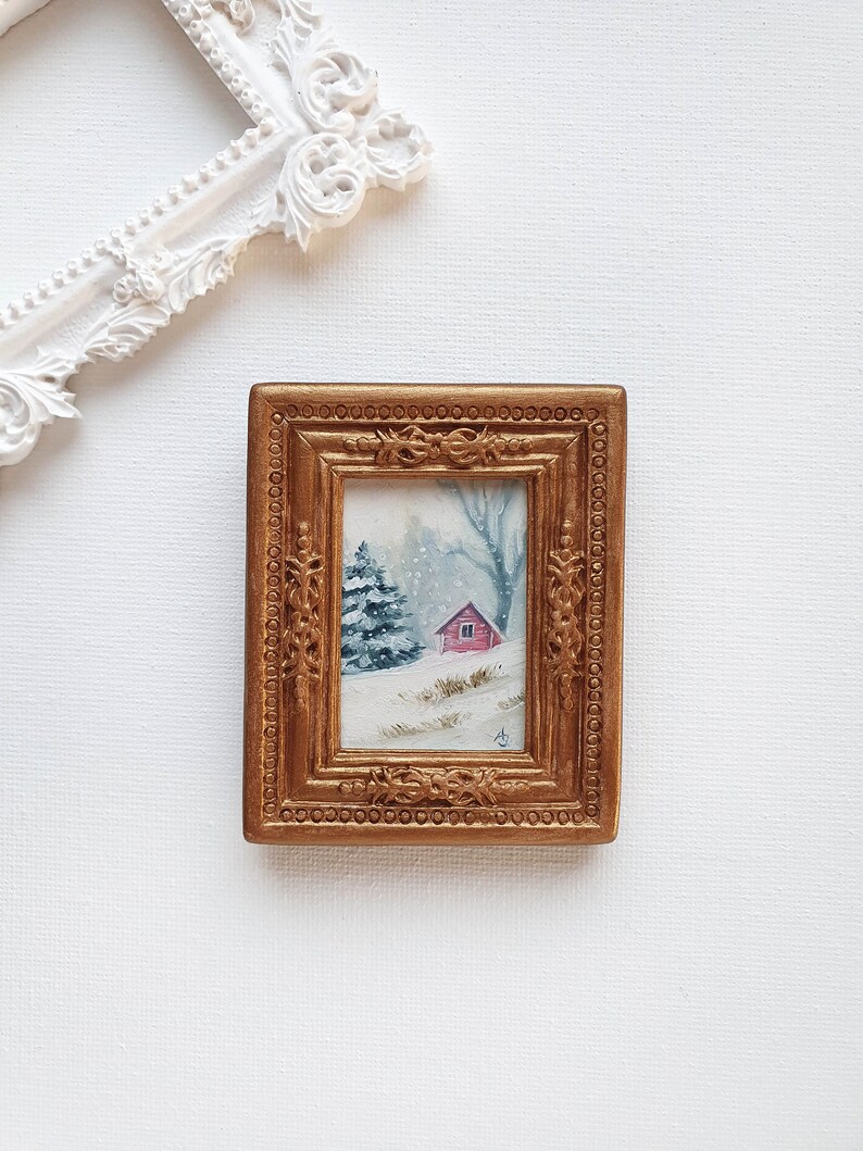 Winter Miniature Painting, Holiday Season Mini Decor, Tiny Winter ...