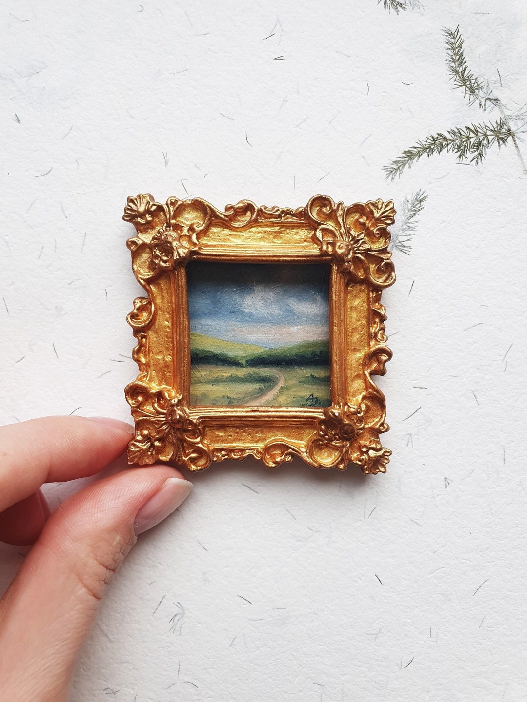 Original Mini Painting in Vintage Frame Hand Painted - Etsy