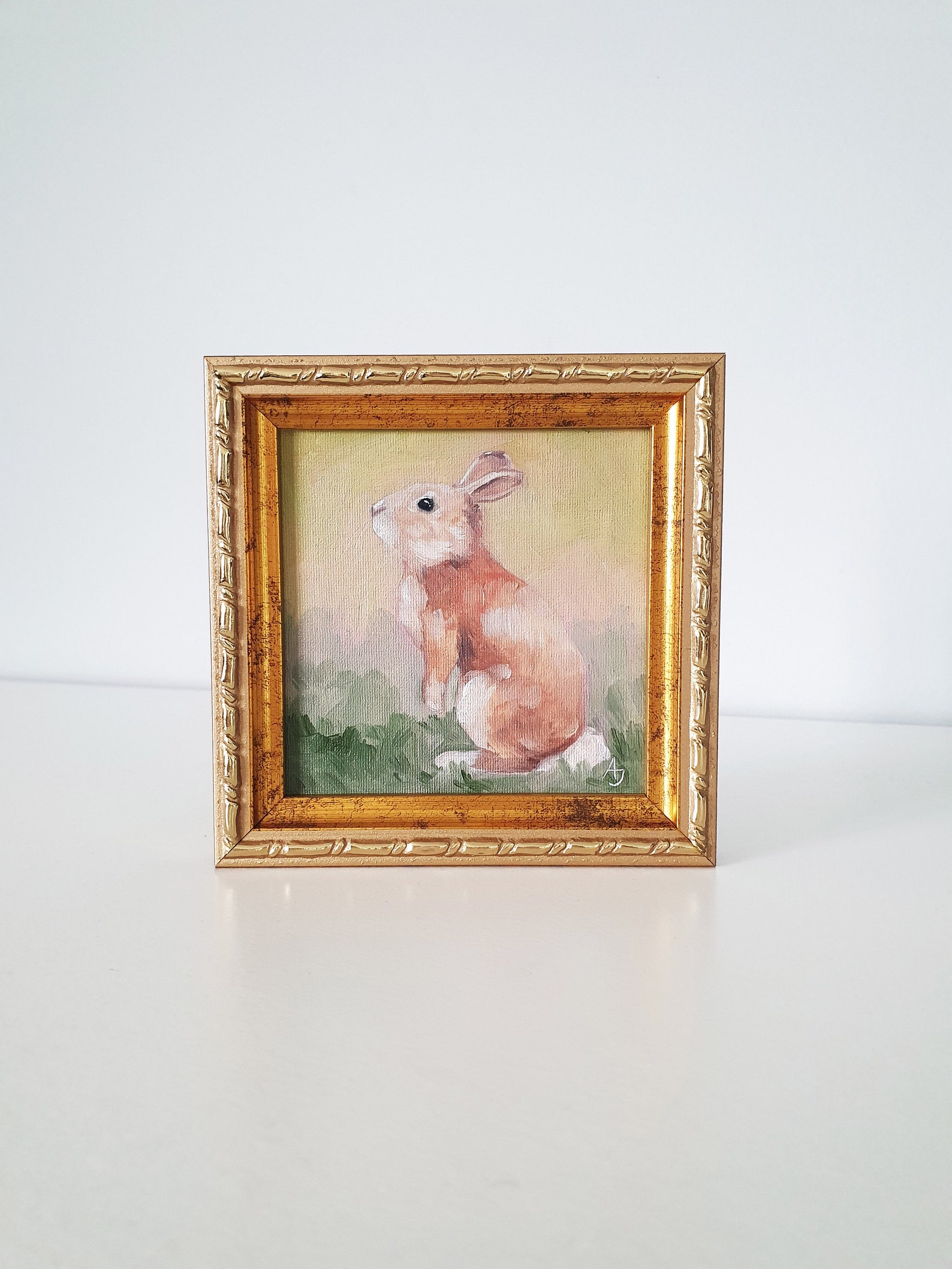 Bunny Oil Painting, Tiny Rabbit Painting, Original Miniature Painting ...