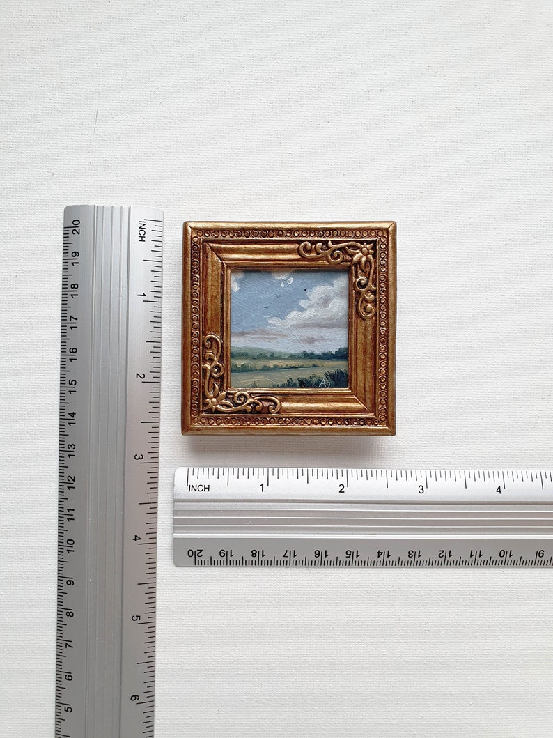 Miniature Painting Framed, Handmade Tiny Artwork in Retro Style Frame ...