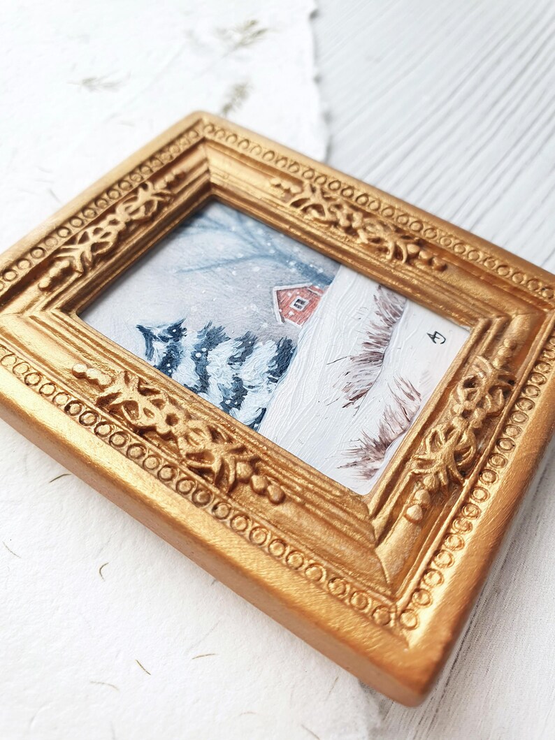 Winter Miniature Painting, Holiday Season Mini Decor, Tiny Winter ...