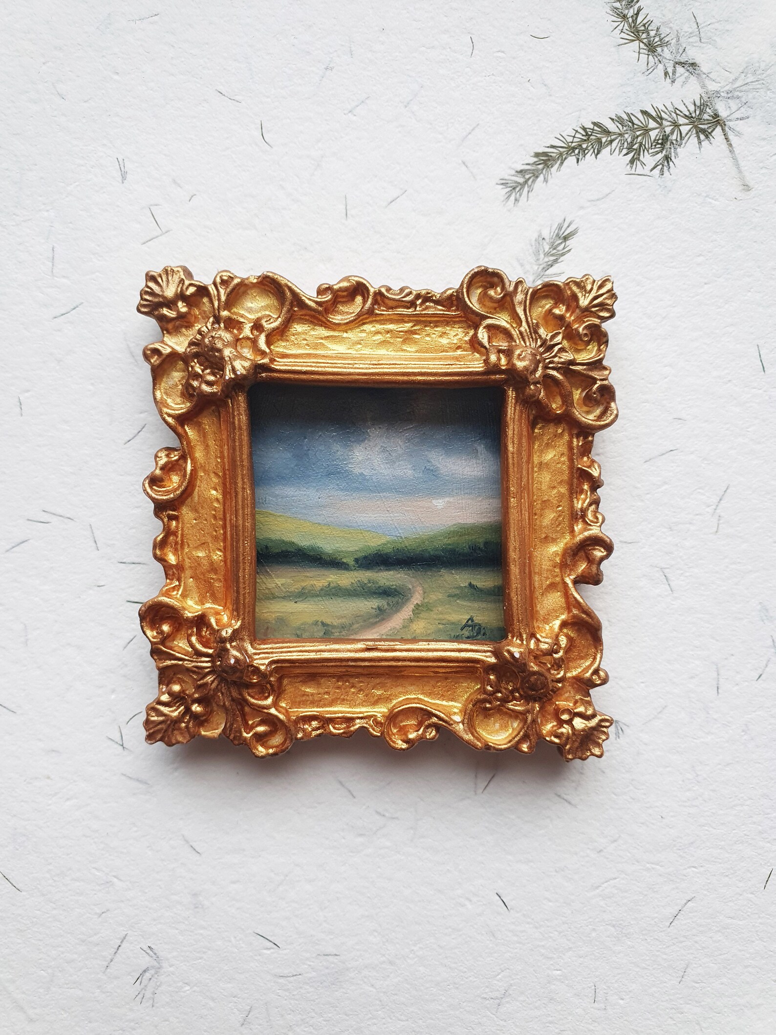 Original Mini Painting in Vintage Frame Hand Painted - Etsy