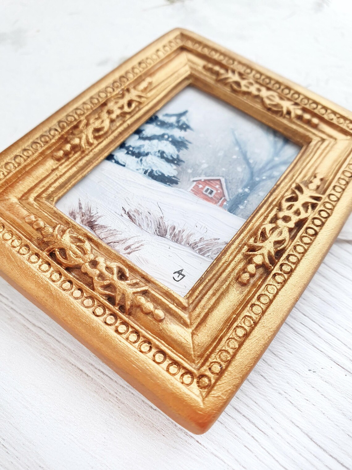 Winter Miniature Painting, Holiday Season Mini Decor, Tiny Winter ...