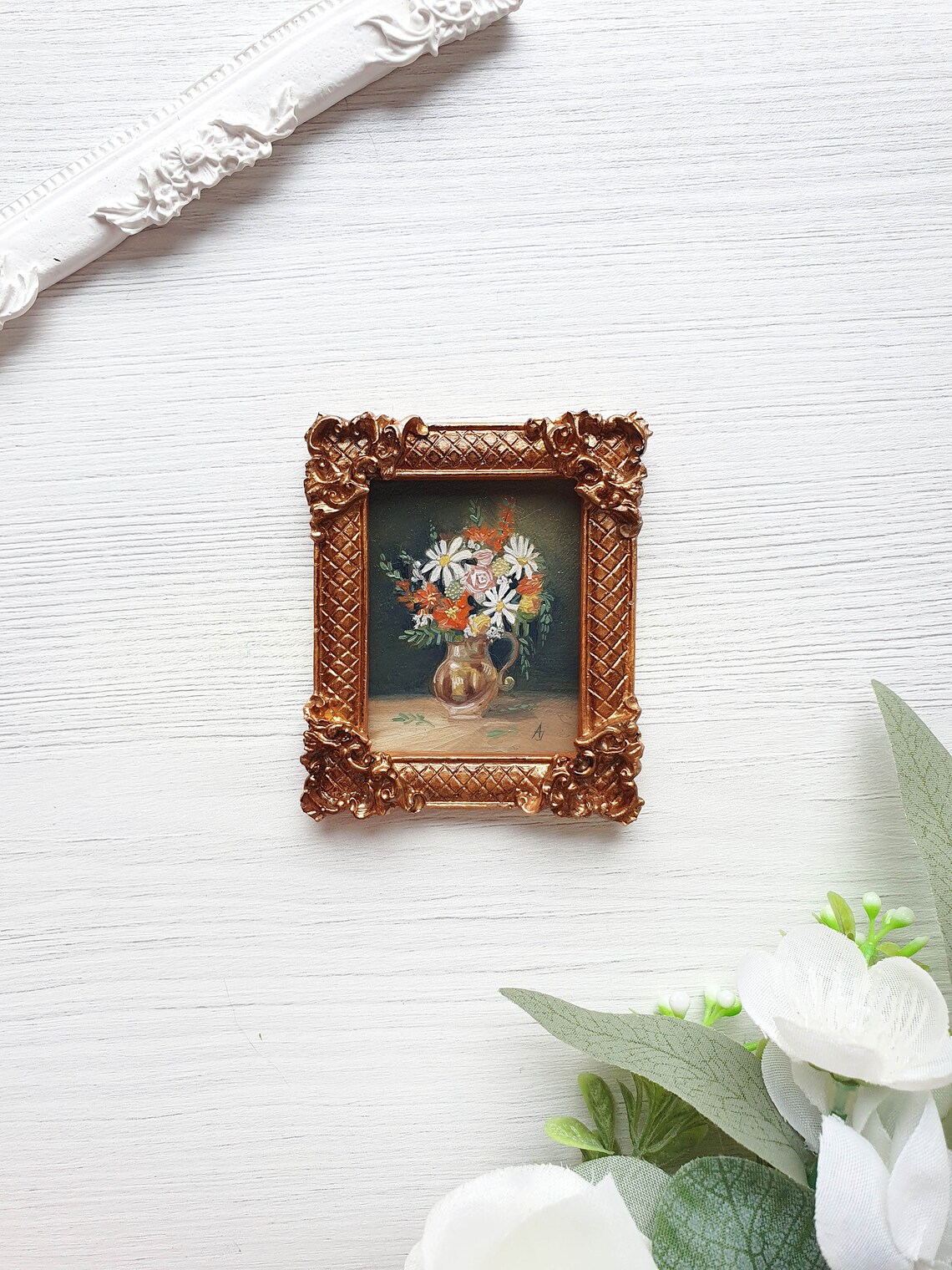 Miniature Flowers Oil Painting, Original Tiny Art Work, Hand Painted ...