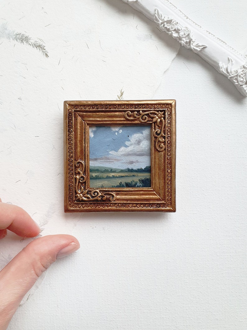 Miniature Painting Framed, Handmade Tiny Artwork in Retro Style Frame ...