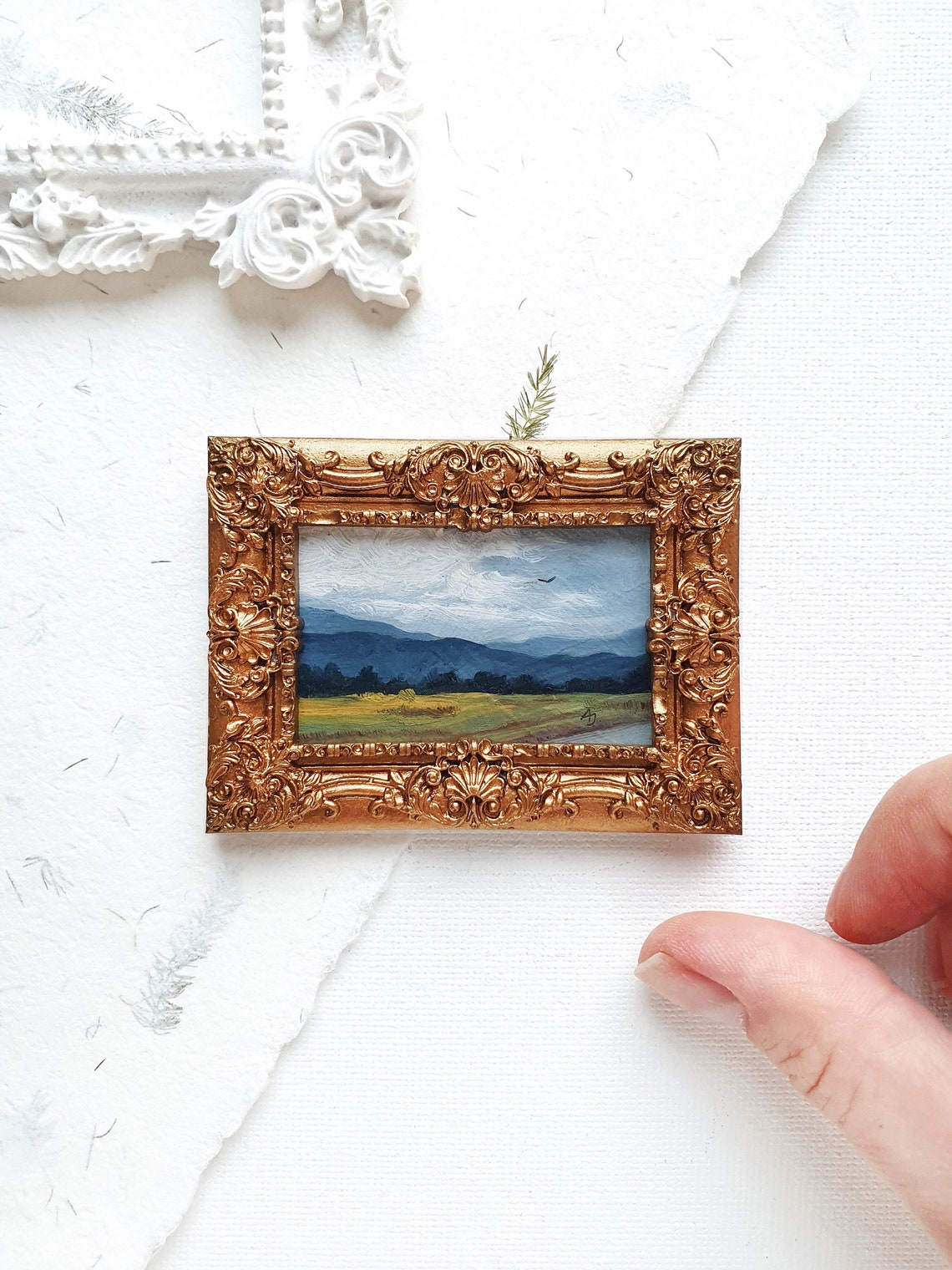 Miniature Oil Painting in Vintage Frame, Original Hand Painted Tiny ...