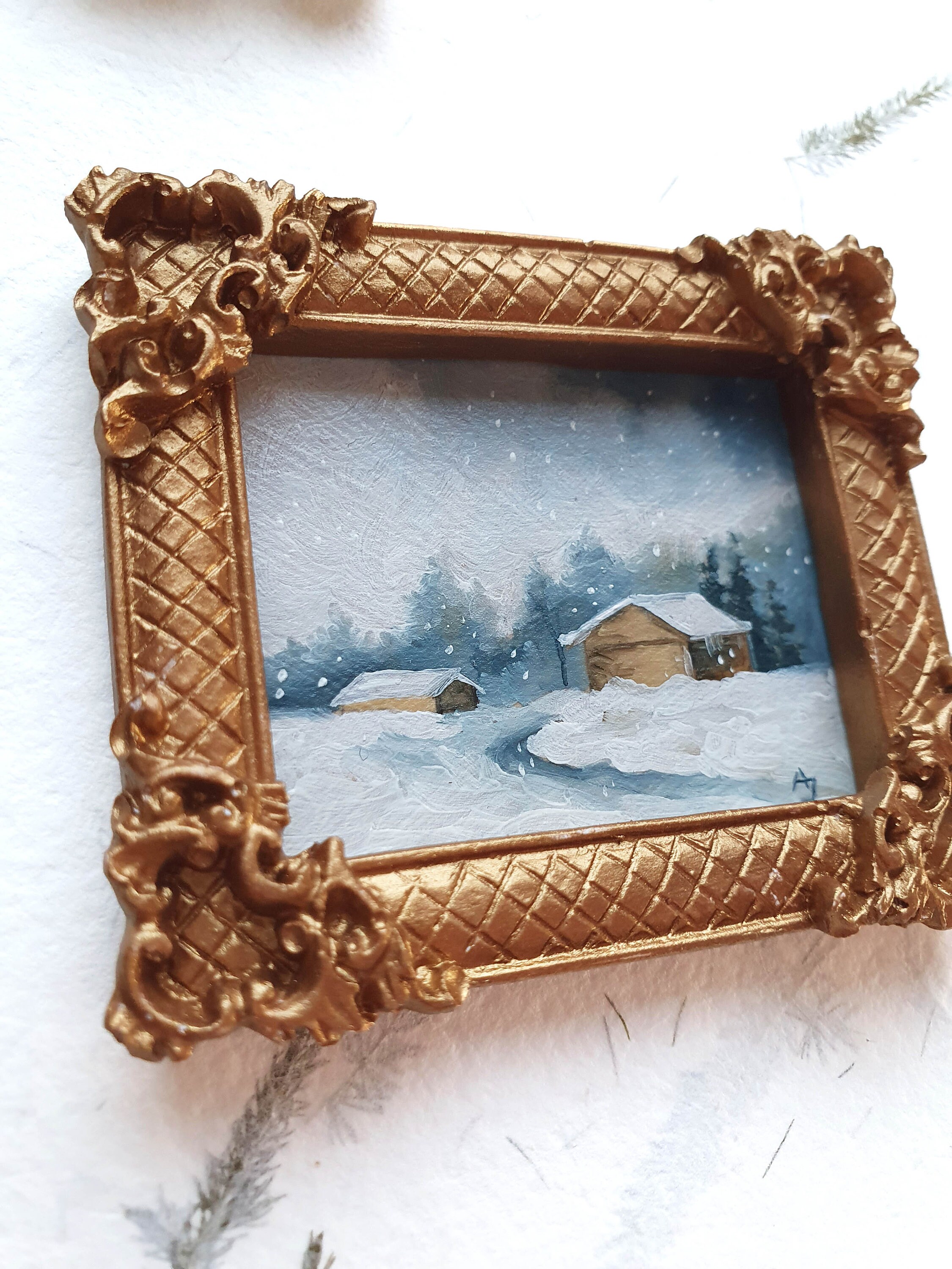 Winter Scenery Miniature Painting Snow Landscape Oil - Etsy
