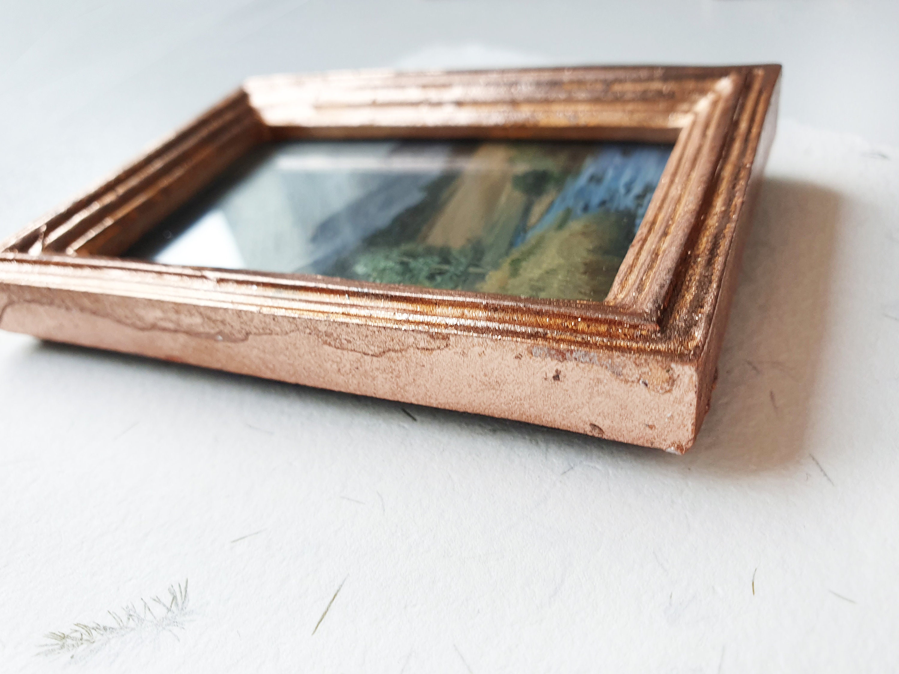 River Landscape Tiny Painting in Frame, Small Framed Fall Scenery ...