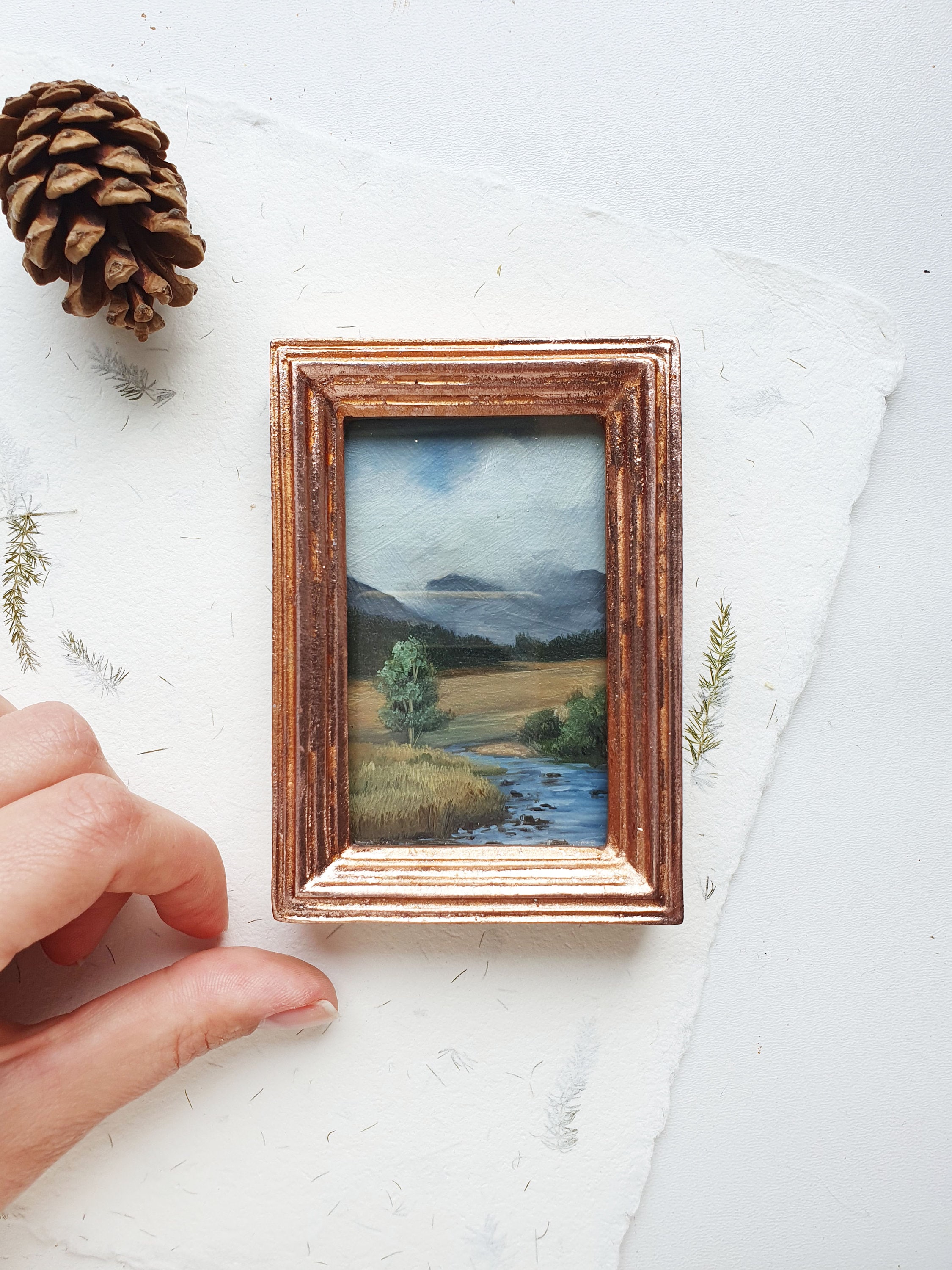 River Landscape Tiny Painting in Frame, Small Framed Fall Scenery ...
