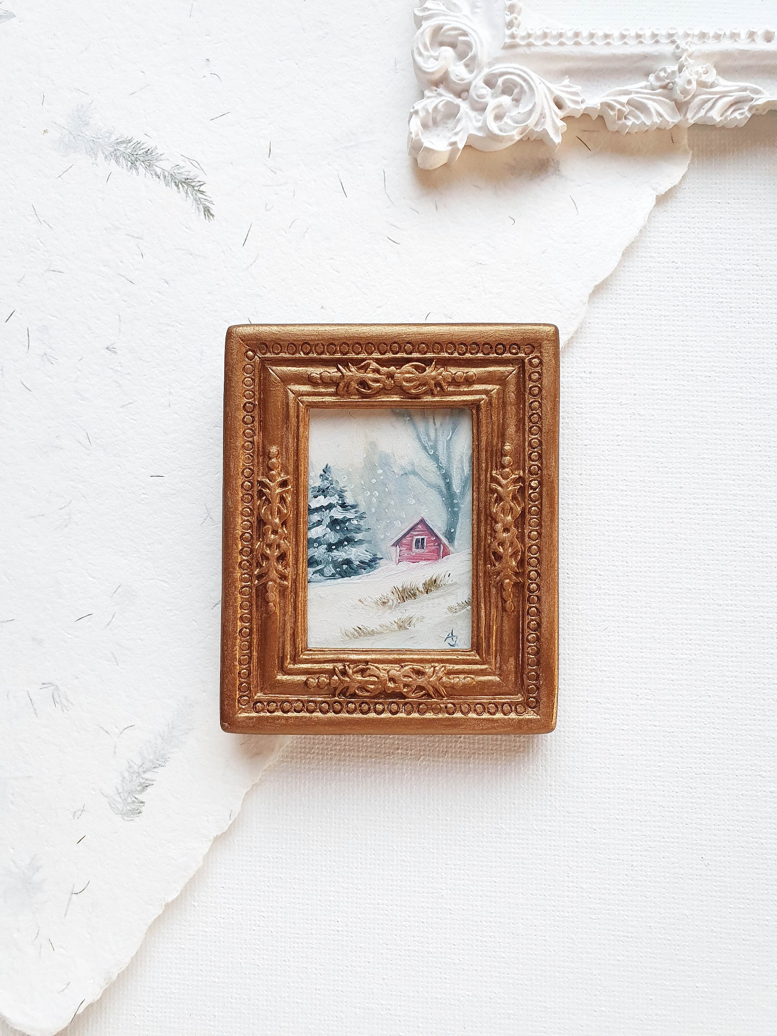 Winter Miniature Painting, Holiday Season Mini Decor, Tiny Winter ...
