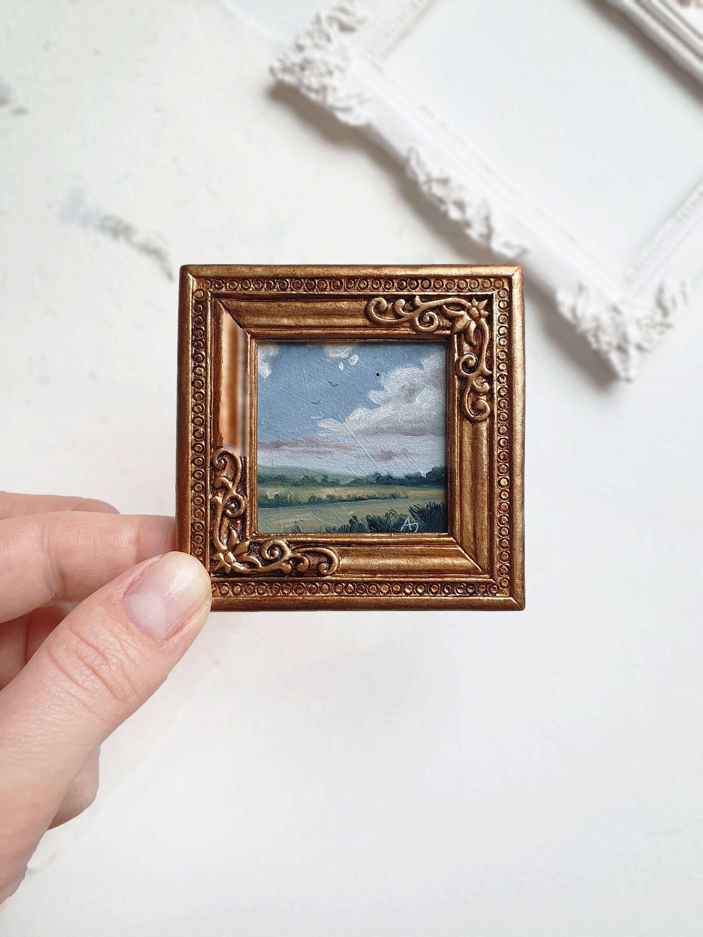 Miniature Painting Framed, Handmade Tiny Artwork in Retro Style Frame ...