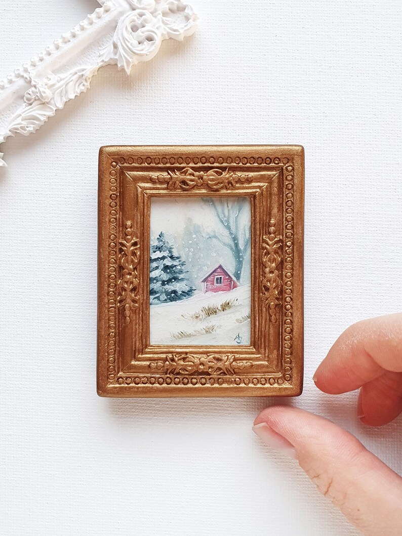 Winter Miniature Painting, Holiday Season Mini Decor, Tiny Winter ...