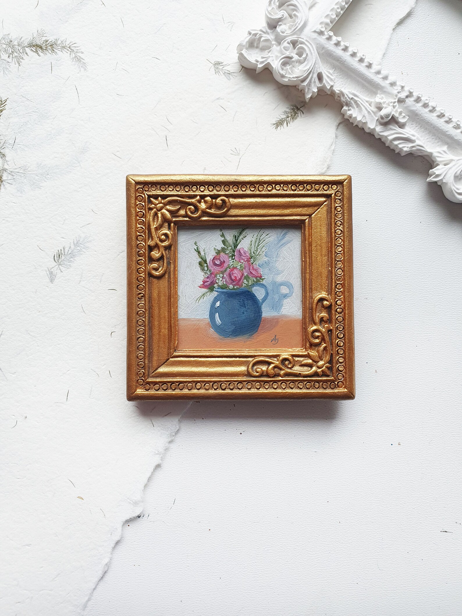Miniature Floral Oil Painting Vintage Style Mini Artwork - Etsy