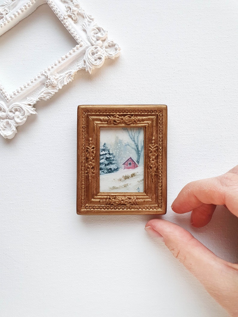 Winter Miniature Painting, Holiday Season Mini Decor, Tiny Winter ...