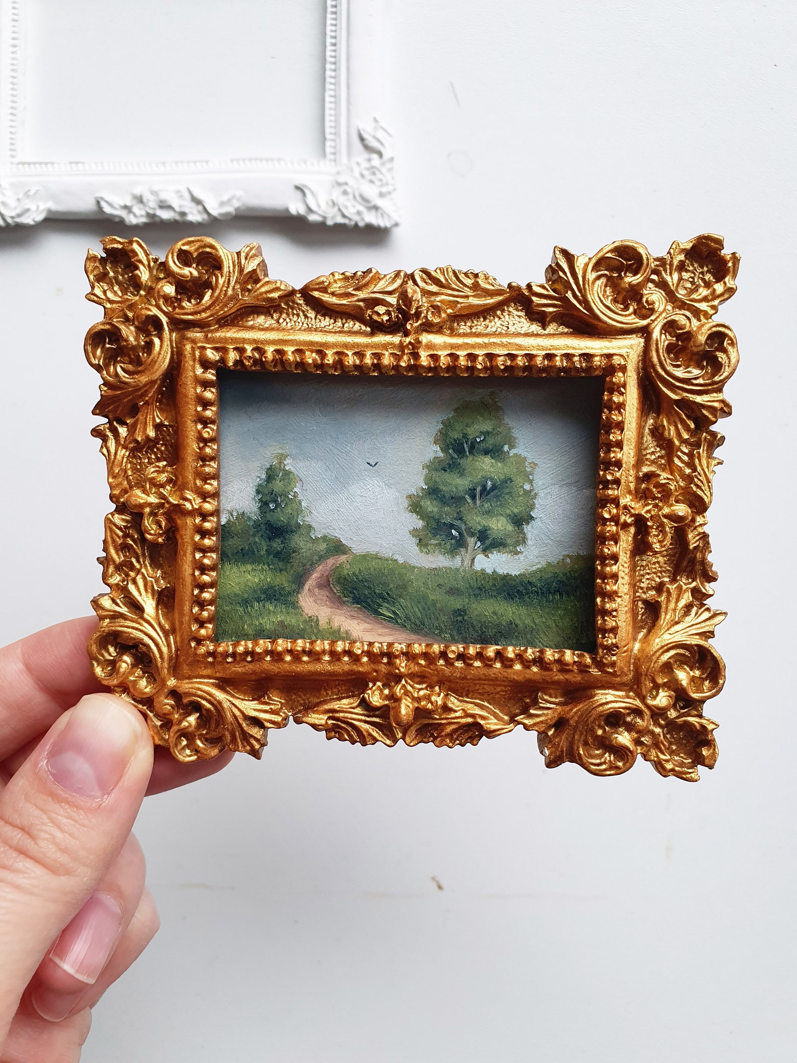 Original Mini Painting in Vintage Frame, Hand Painted Miniature Oil ...