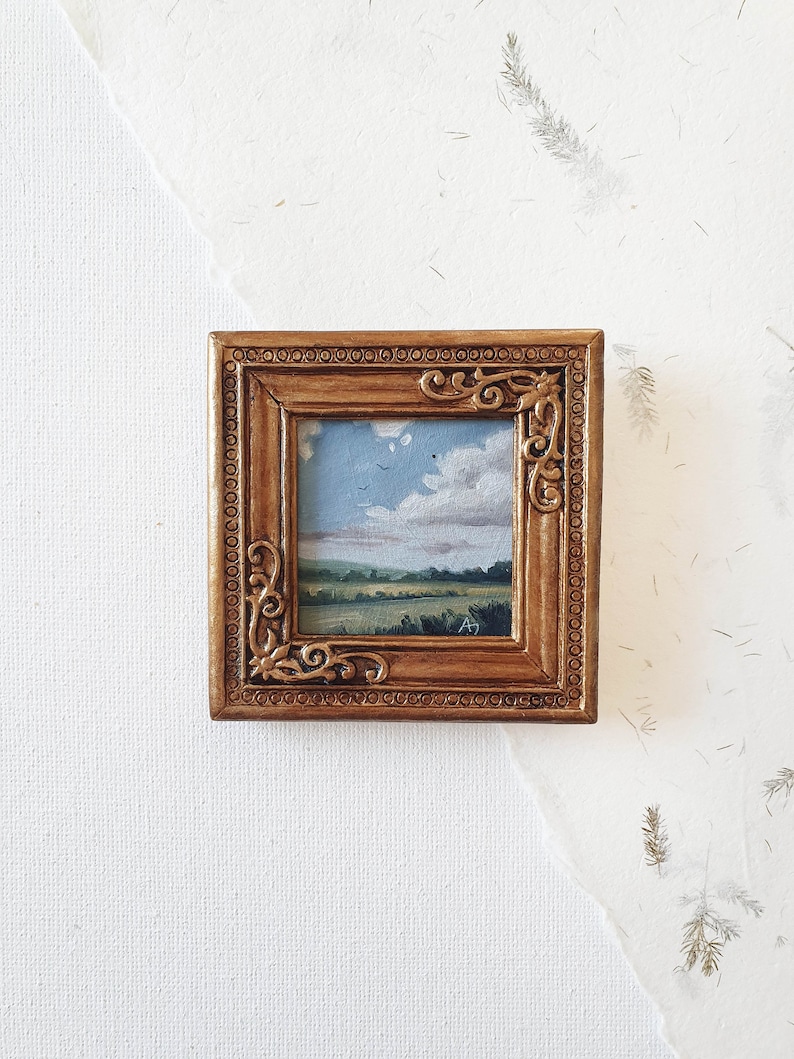 Miniature Painting Framed, Handmade Tiny Artwork in Retro Style Frame ...