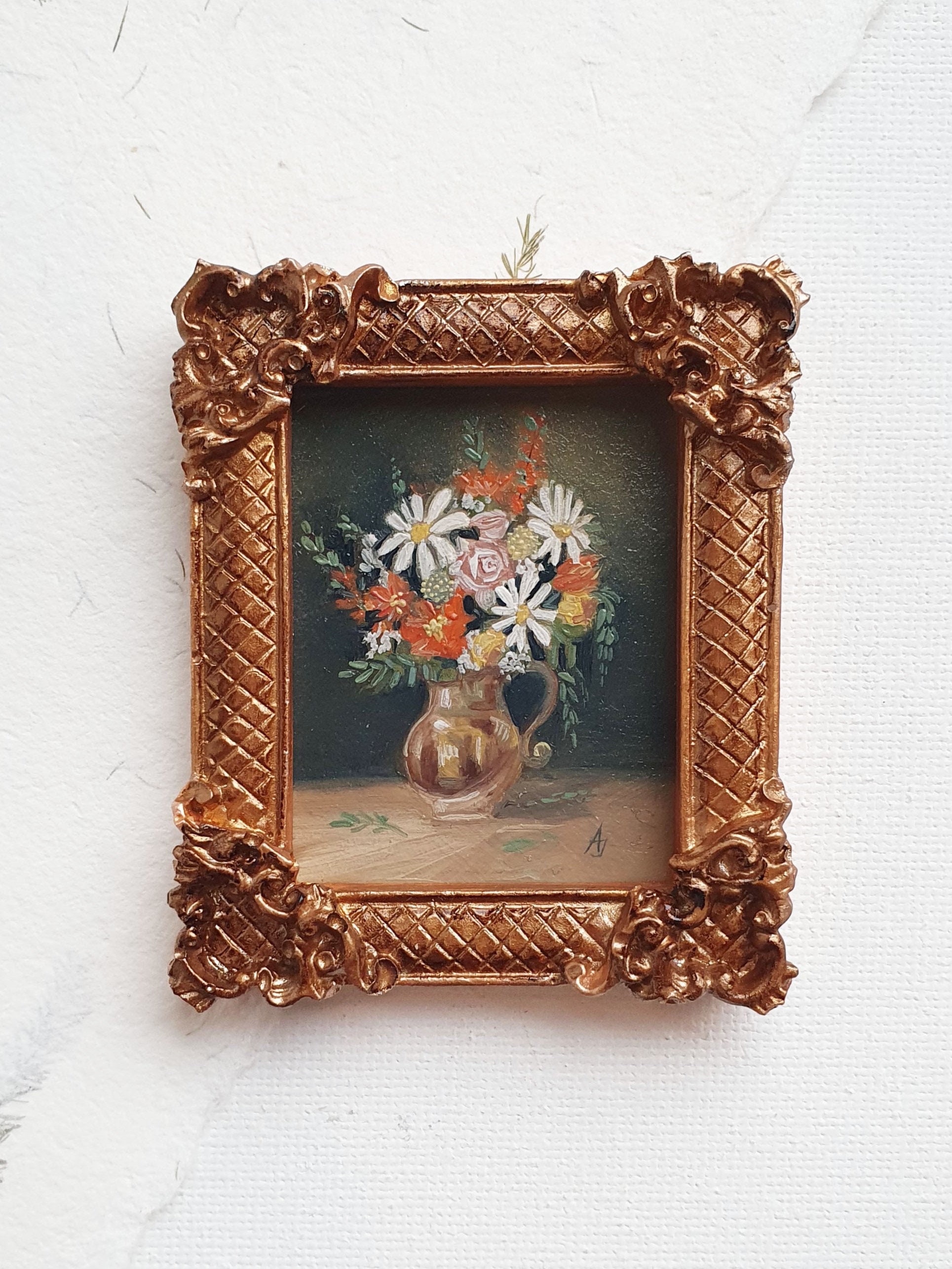 Miniature Flowers Oil Painting, Original Tiny Art Work, Hand Painted ...