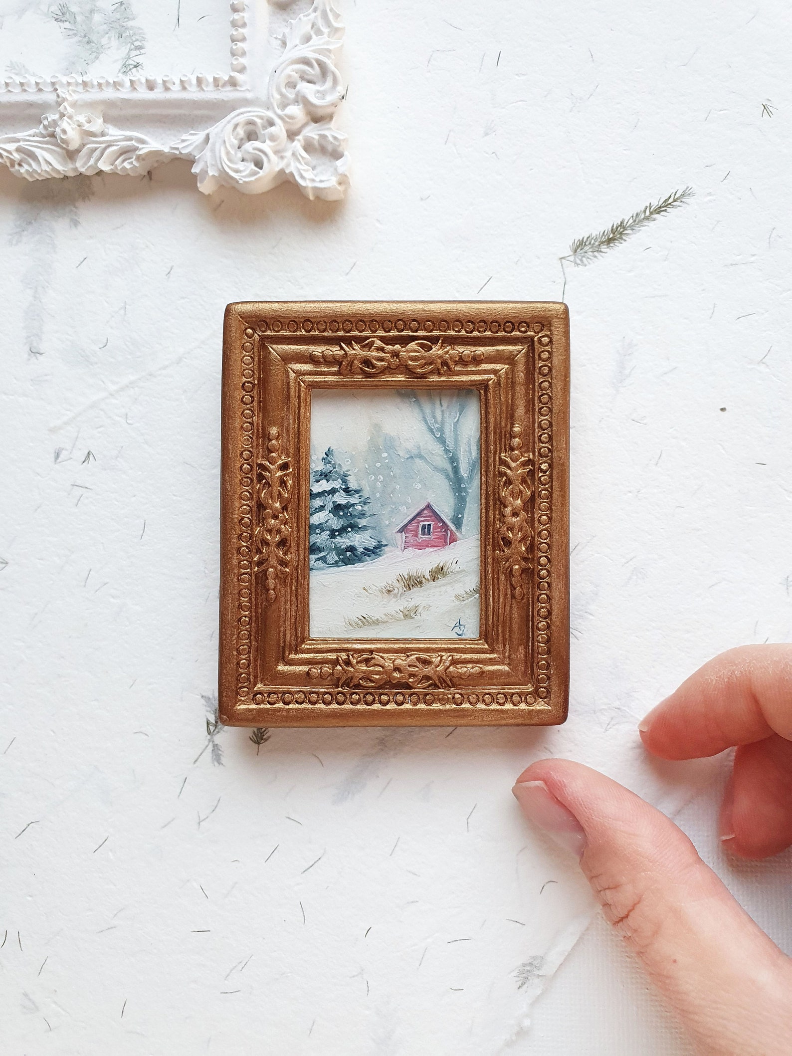 Winter Miniature Painting, Holiday Season Mini Decor, Tiny Winter ...