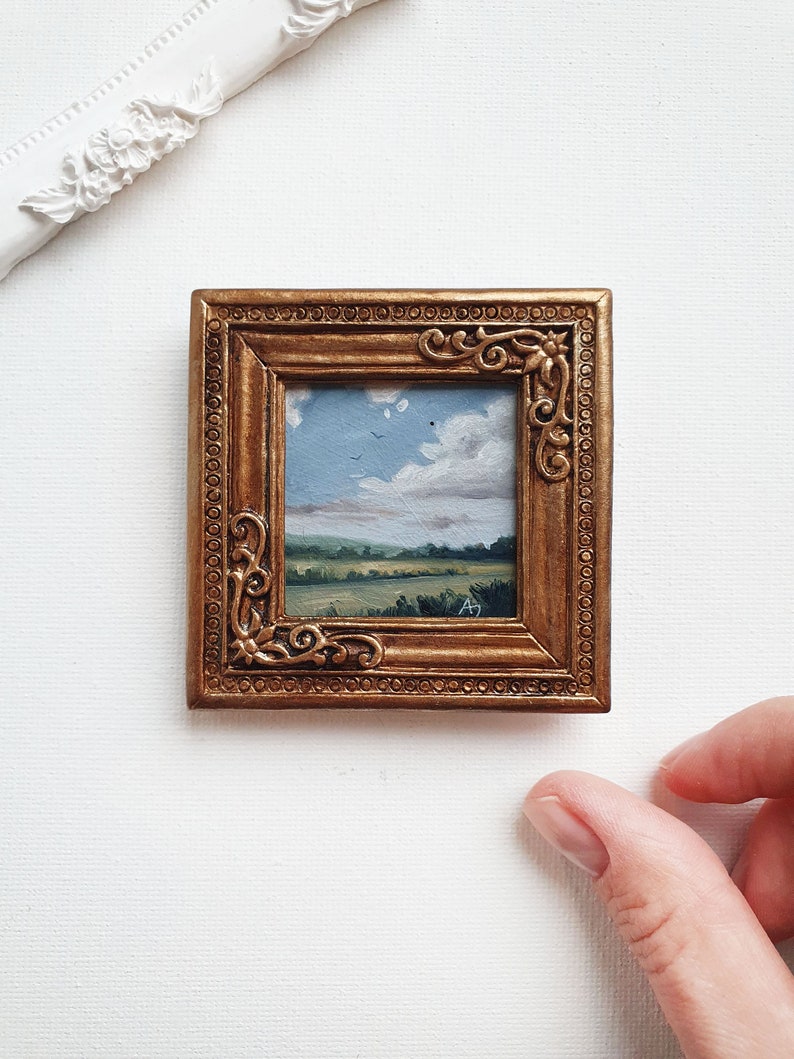 Miniature Painting Framed, Handmade Tiny Artwork in Retro Style Frame ...