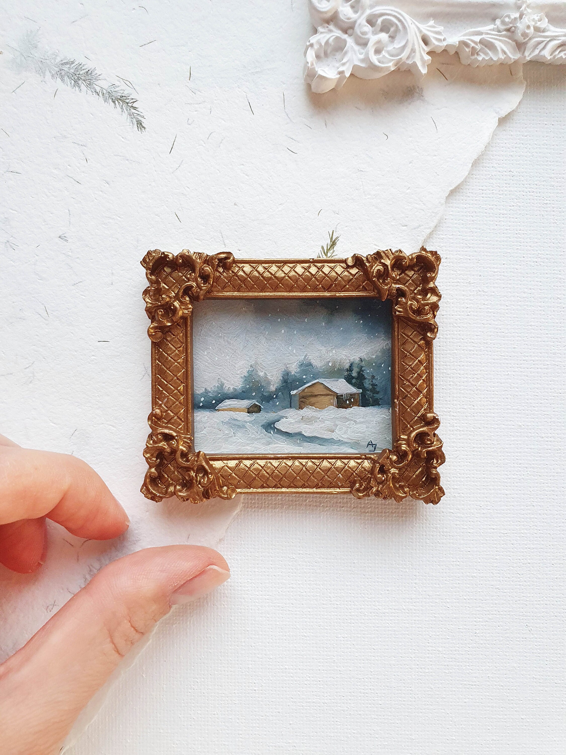 Winter Scenery Miniature Painting Snow Landscape Oil - Etsy