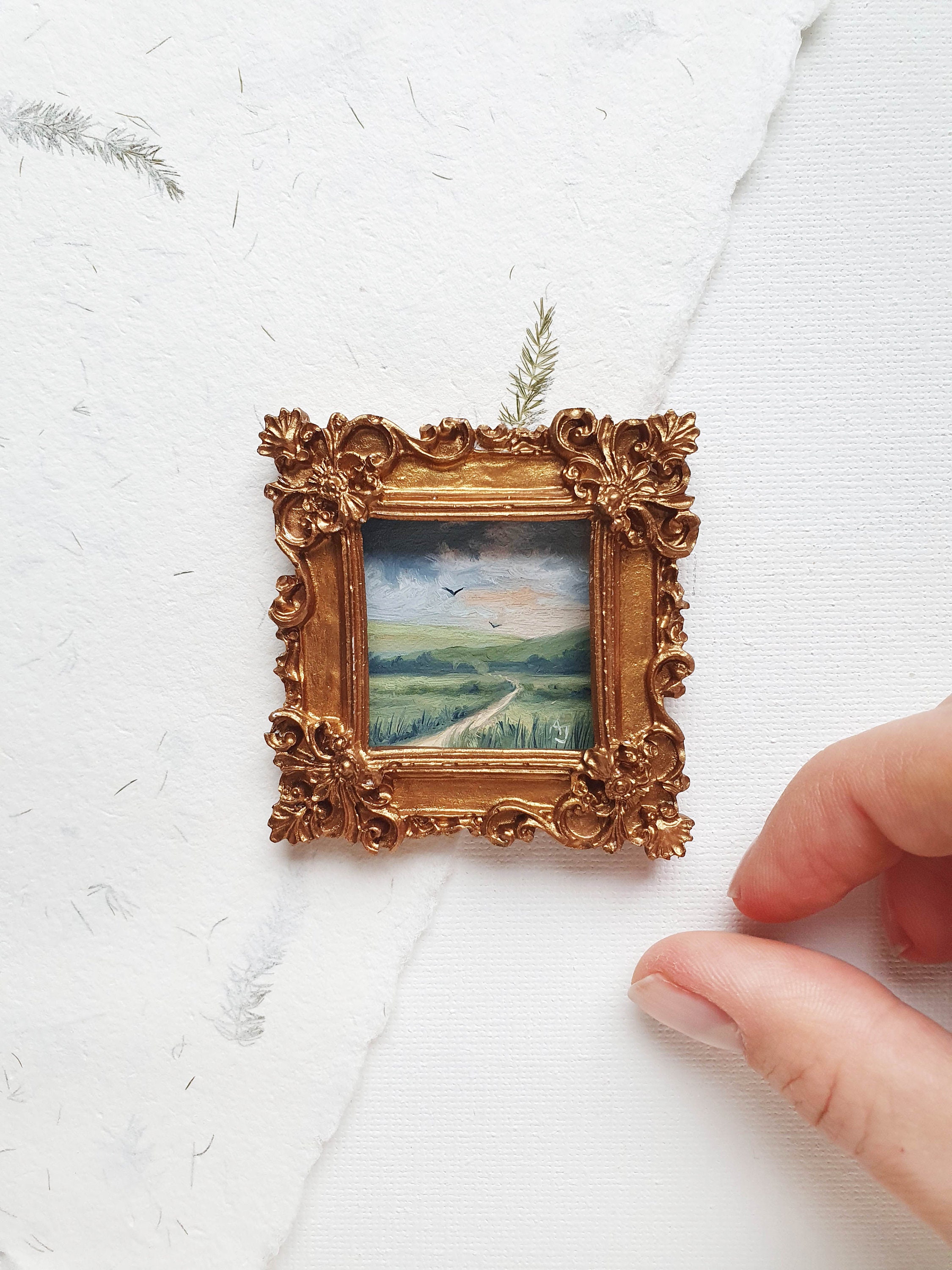 Original Mini Painting in Vintage Frame, Hand Painted Miniature Oil ...