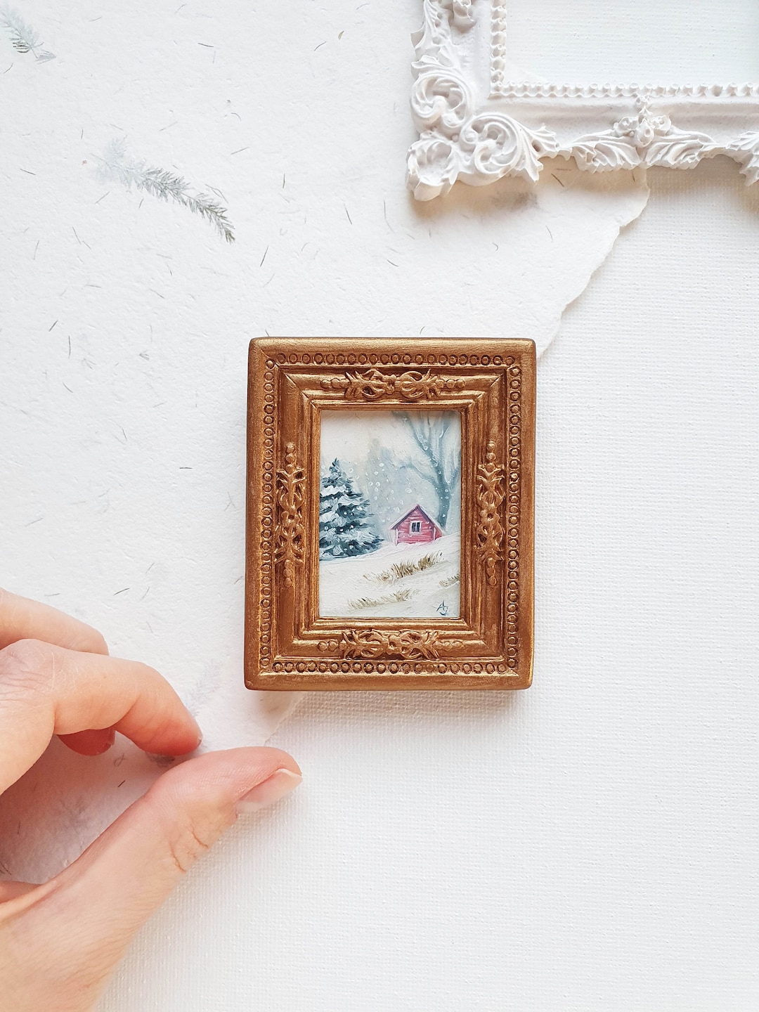 Winter Miniature Painting, Holiday Season Mini Decor, Tiny Winter ...