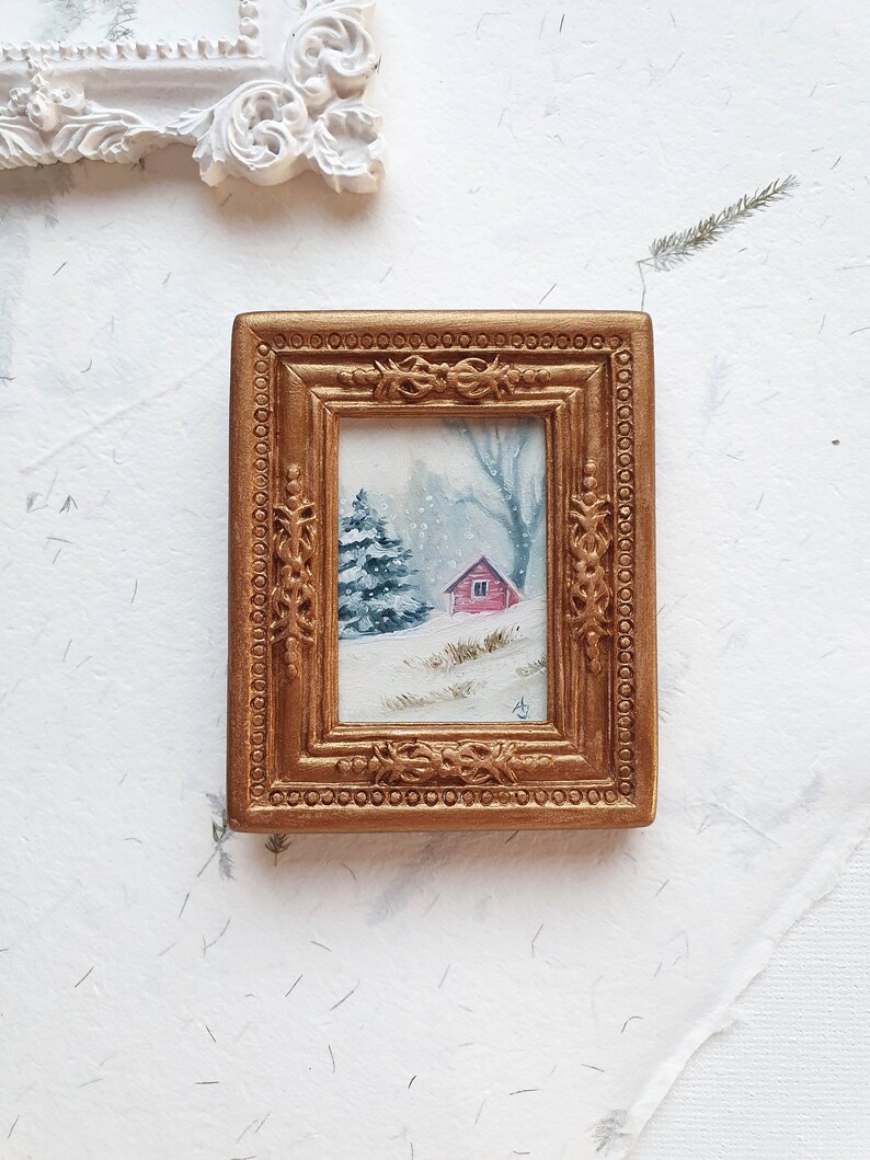 Winter Miniature Painting, Holiday Season Mini Decor, Tiny Winter ...