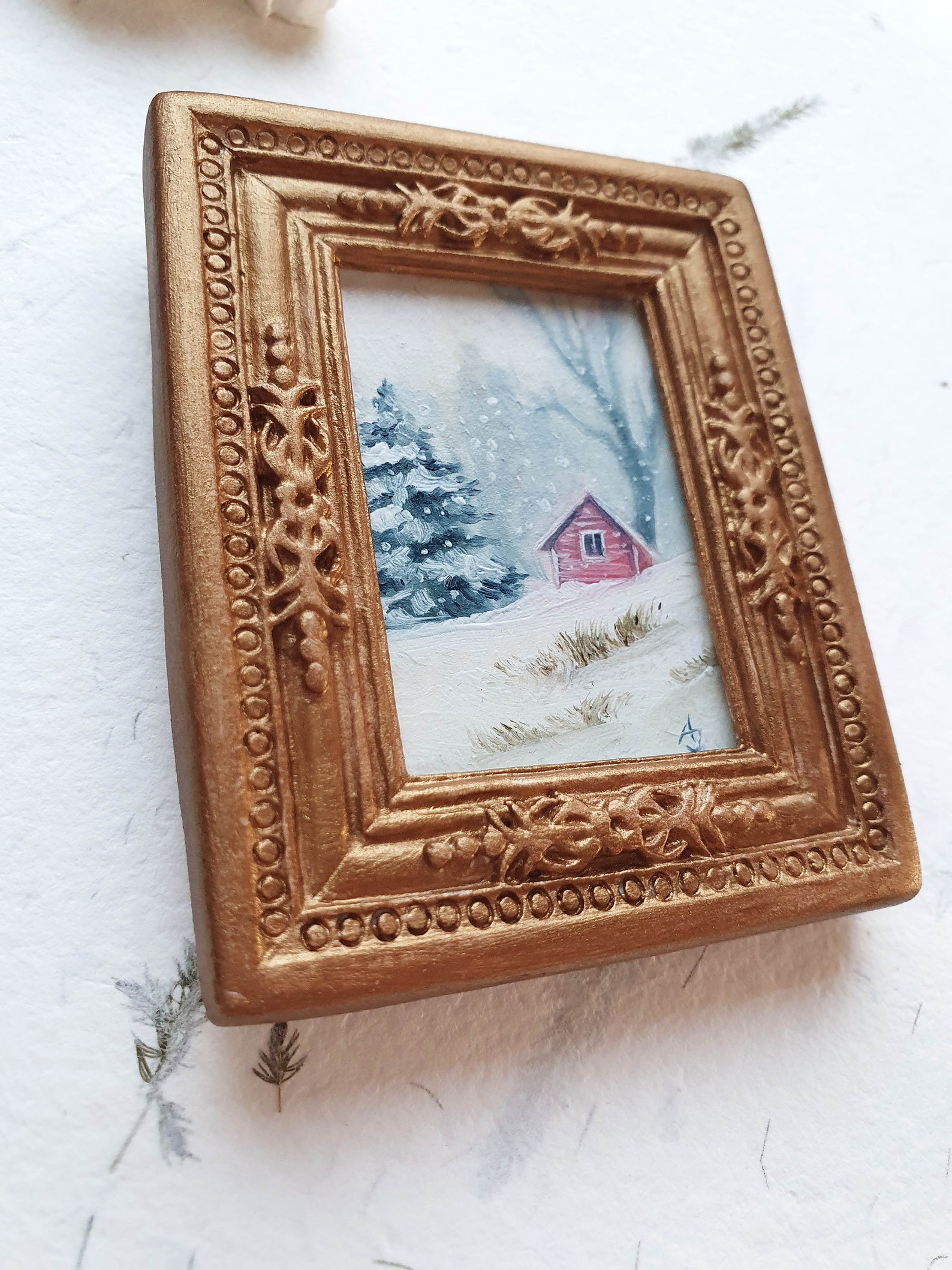 Winter Miniature Painting, Holiday Season Mini Decor, Tiny Winter ...