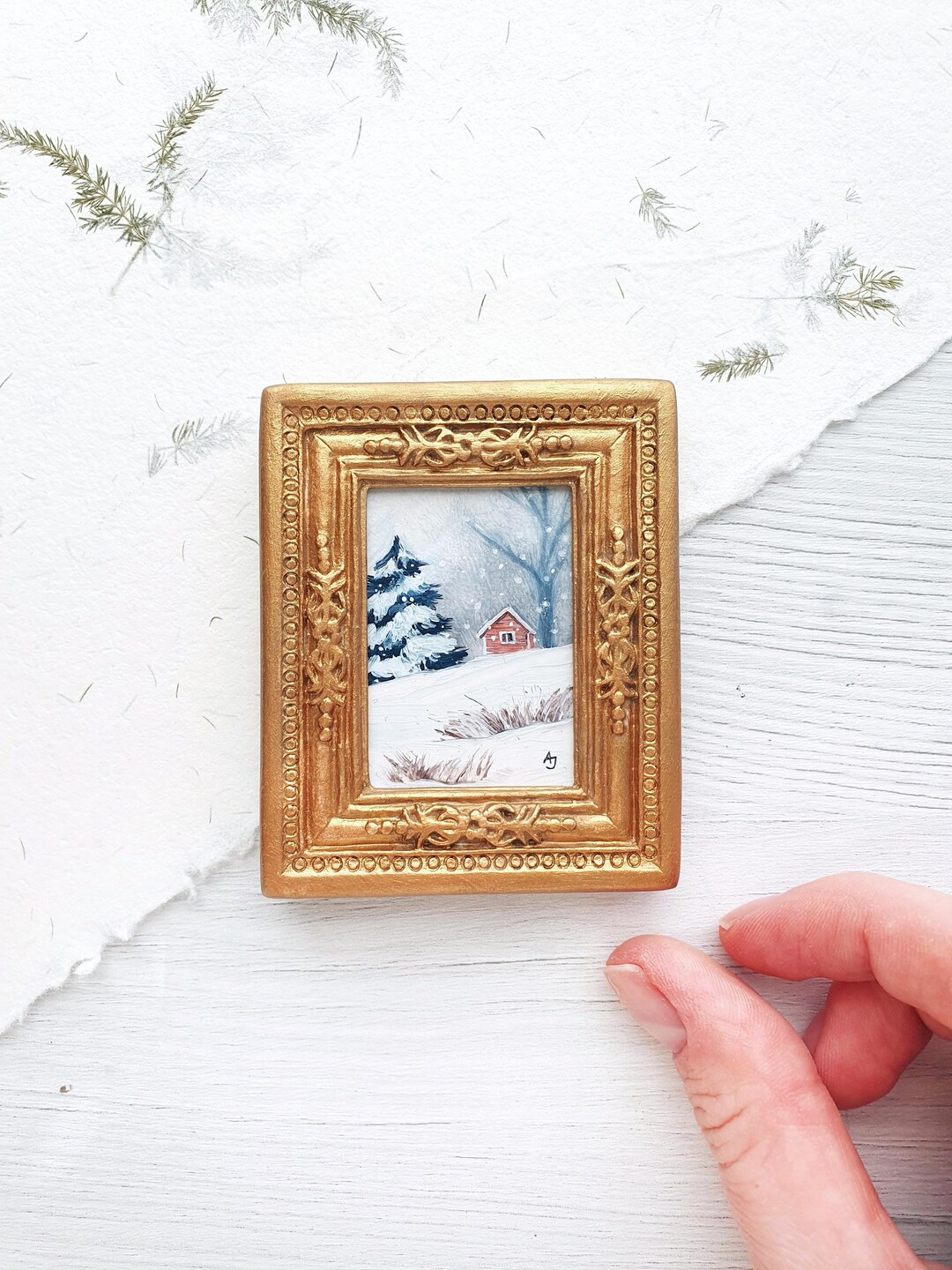 Winter Miniature Painting, Holiday Season Mini Decor, Tiny Winter ...