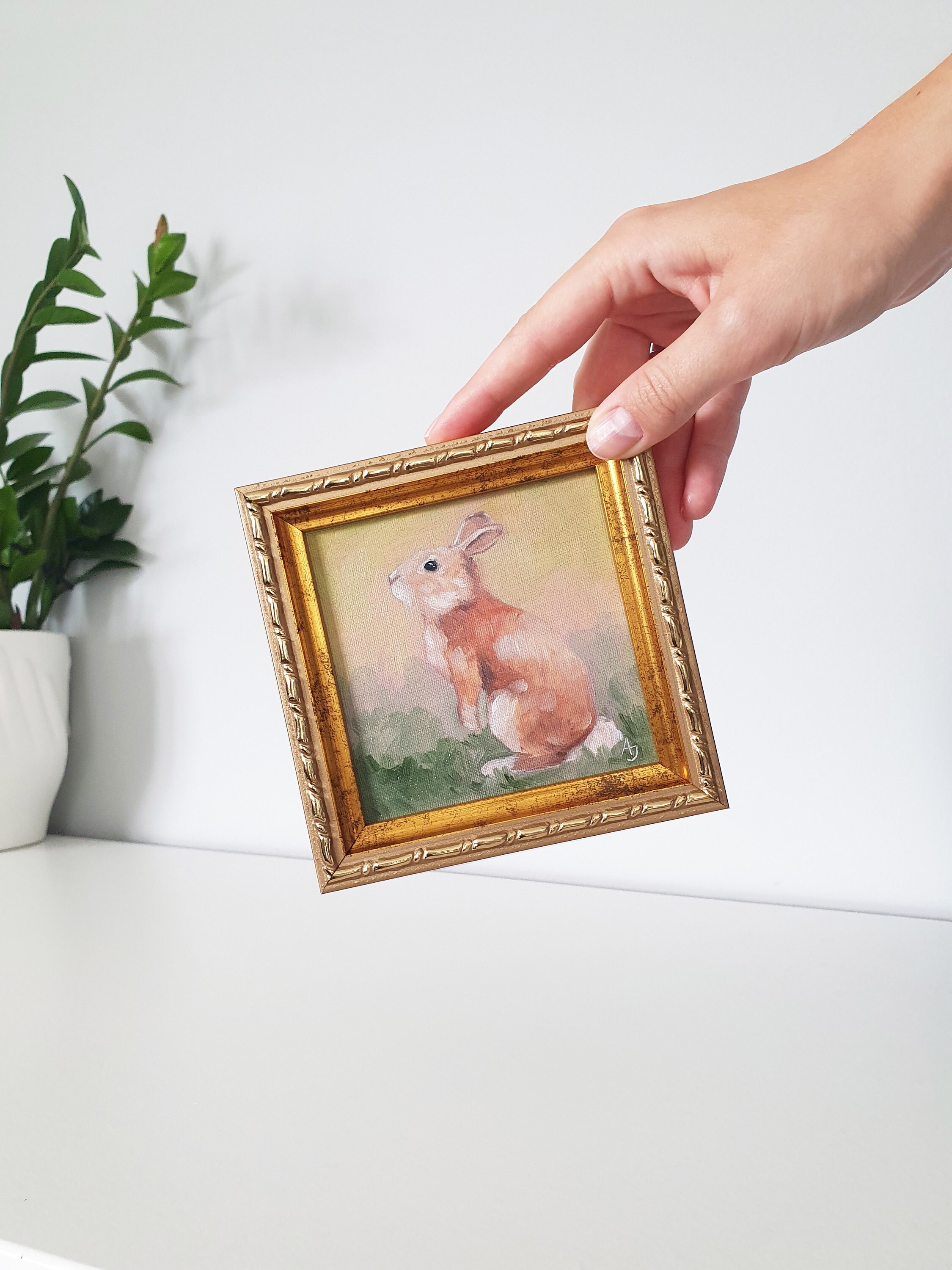 Bunny Oil Painting, Tiny Rabbit Painting, Original Miniature Painting ...