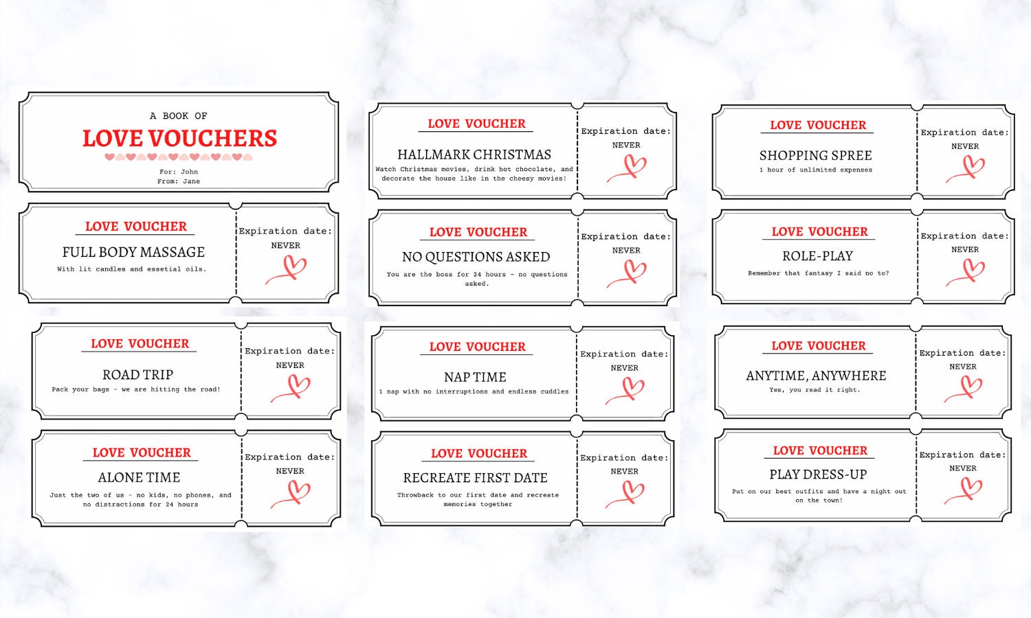 Love Voucher Printable Template | Love Coupon Booklet | Anniversary ...