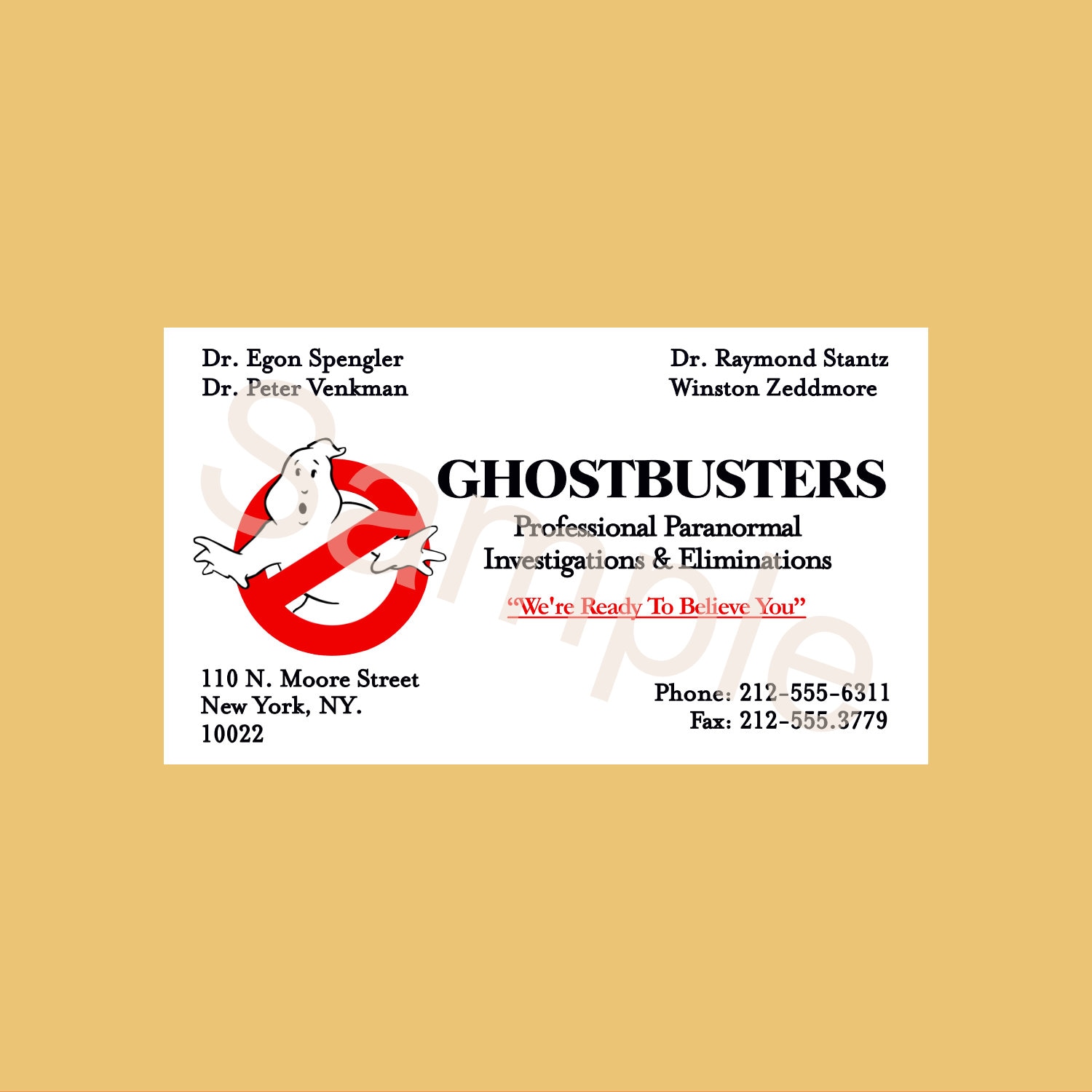 Ghostbusters (1984) Prop Business Card Digital Download - Etsy