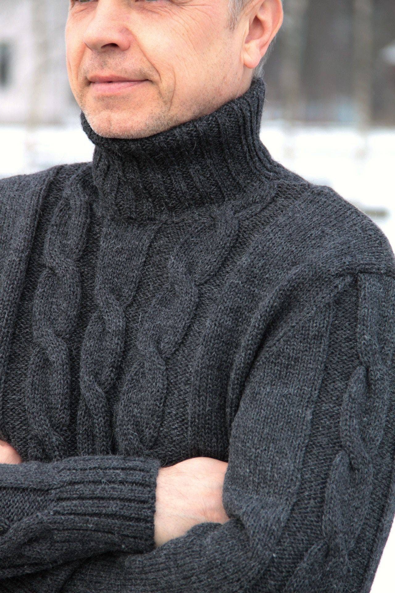 Men's Wool Turtleneck Sweater in Grey Llama Wool Sweater Wool Gift for ...