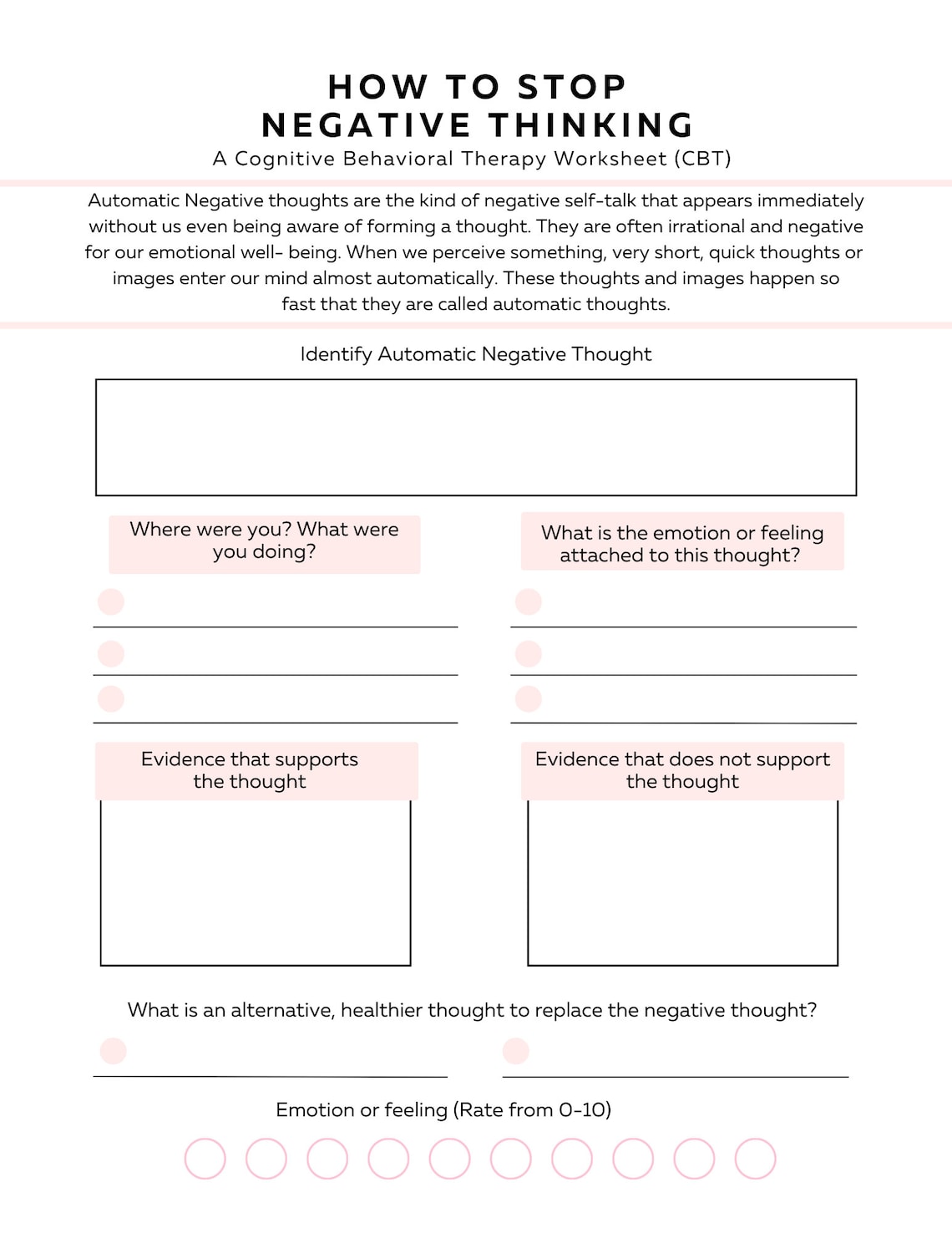 CBT Negative Thoughts Printable Worksheet Planner Self | Etsy CBT Negative Thoughts Printable Worksheet Planner Self | Etsy