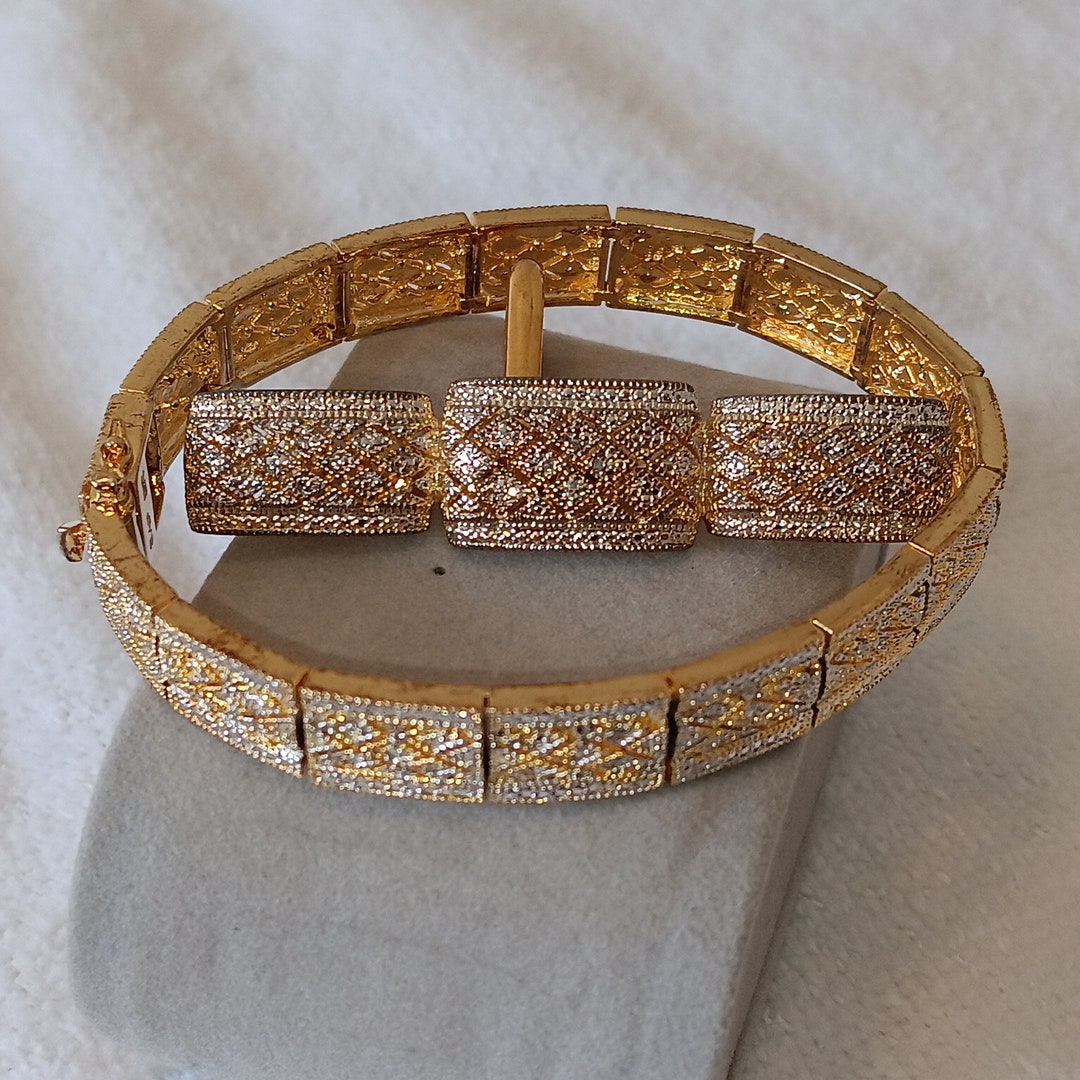 Vtg Designer SAP BR Diamond Accent Costume Tennis Gold Tone Bracelet ...
