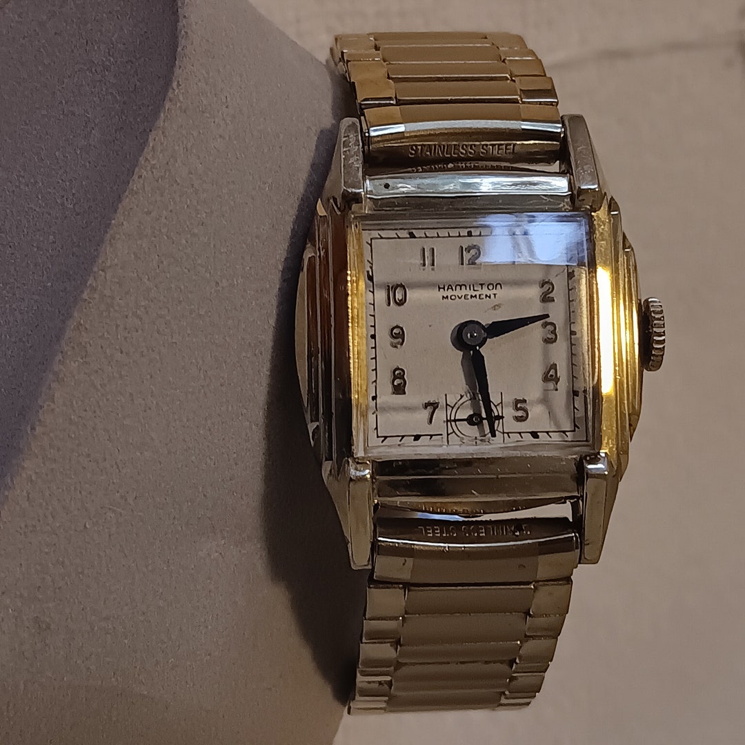 Vtg 40s Hamilton Movement Men's 10K RGP Grade 987 Deco Faceted Watch - Etsy