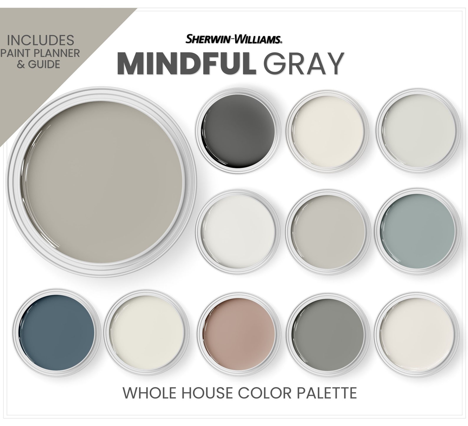 Mindful Gray Coordinating Colors From Sherwin Williams Paint - Etsy Mindful Gray Coordinating Colors From Sherwin Williams Paint - Etsy
